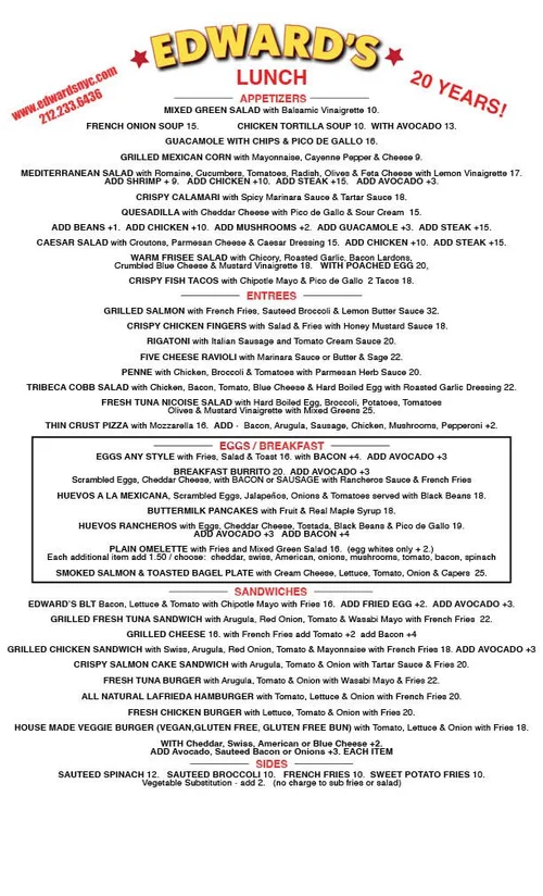 Kids Menu — Edward's Restaurant