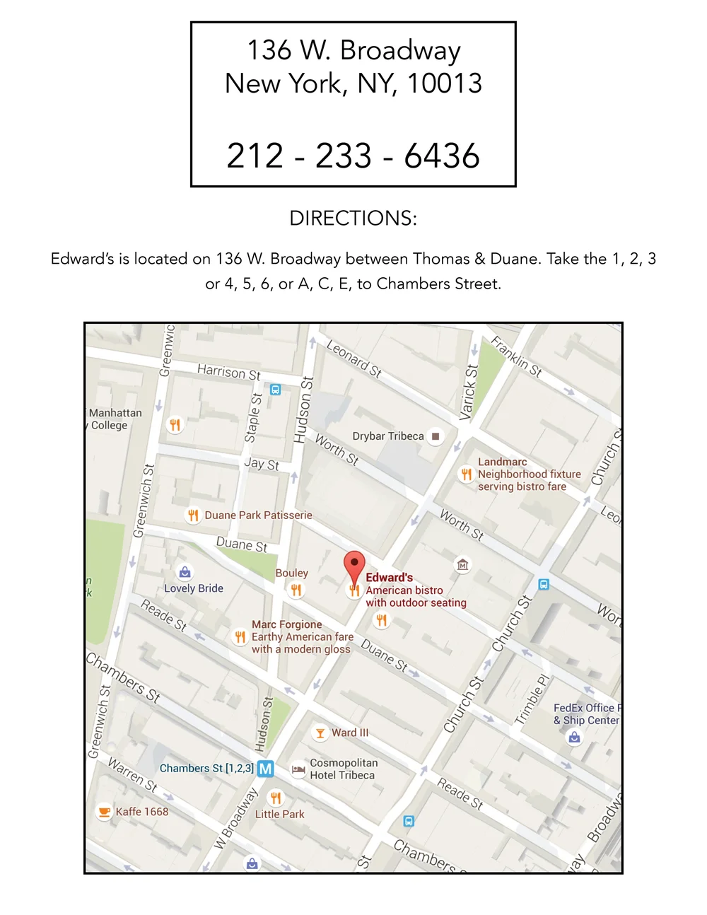 CONTACT — Edward's Restaurant