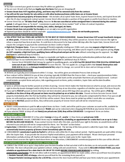 Consign/Trade Policy Agreement — Greene Street