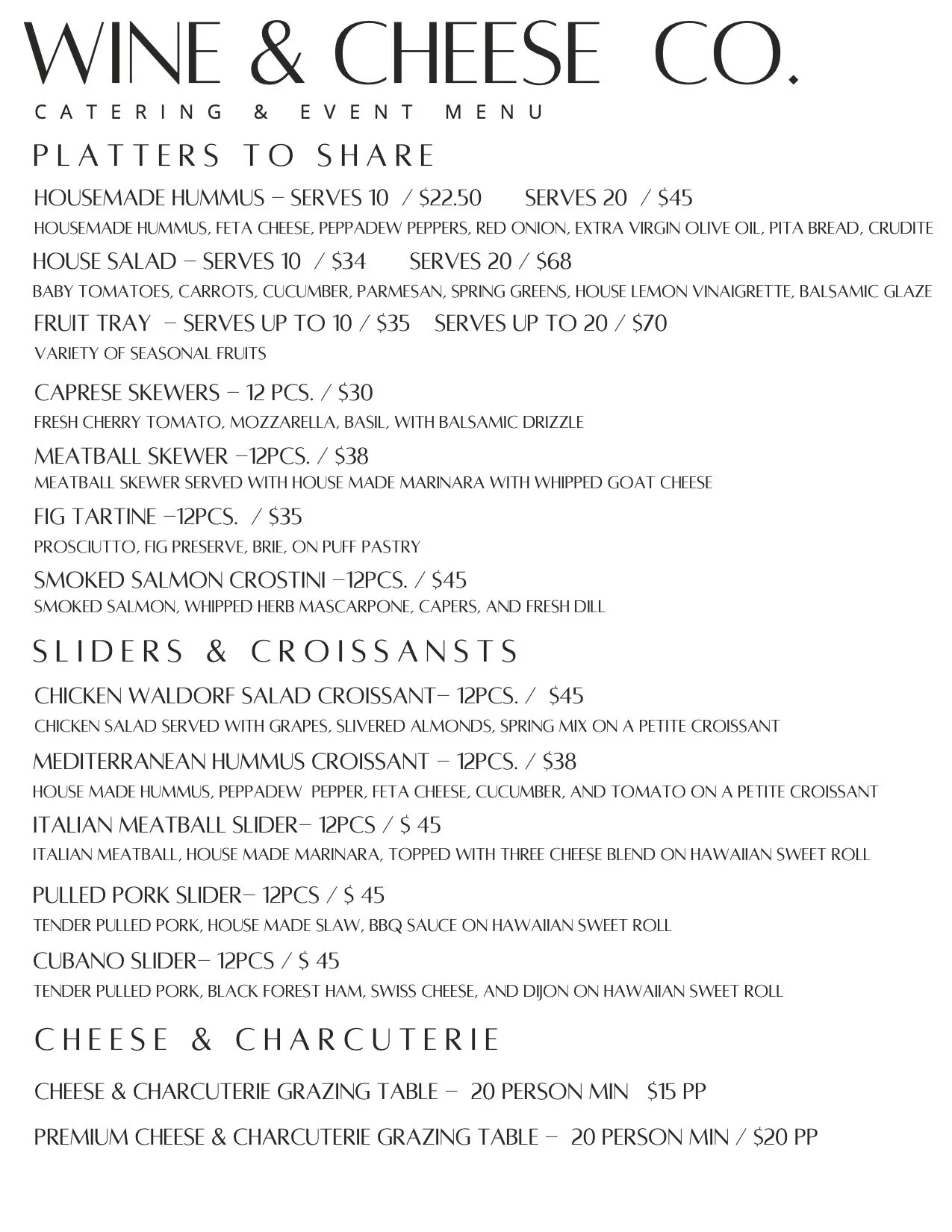 Catering & Events Menu — Wine & Cheese Co.