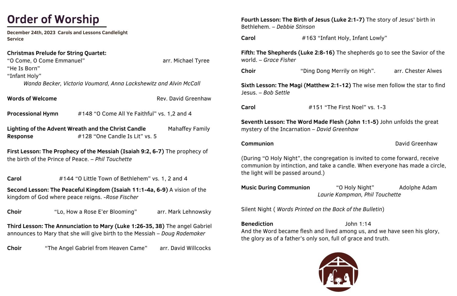 Order of Worship | Sunday, December 24th, 2023 Evening — UNION AVENUE ...