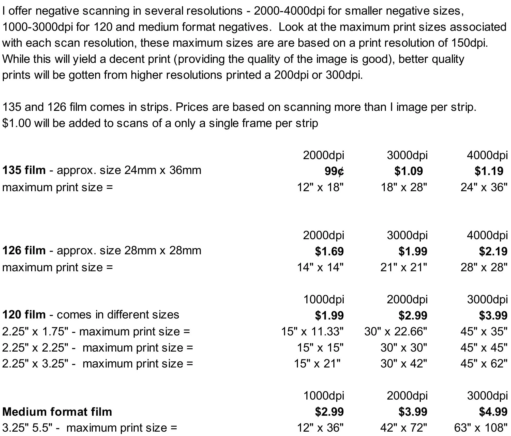 Negative scanning price list — Photo organizing, print scanning and ...