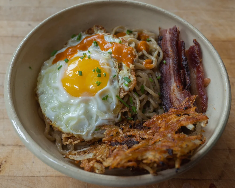 Breakfast Ramen with Bacon, Eggs and Potatoes — Umi Organic