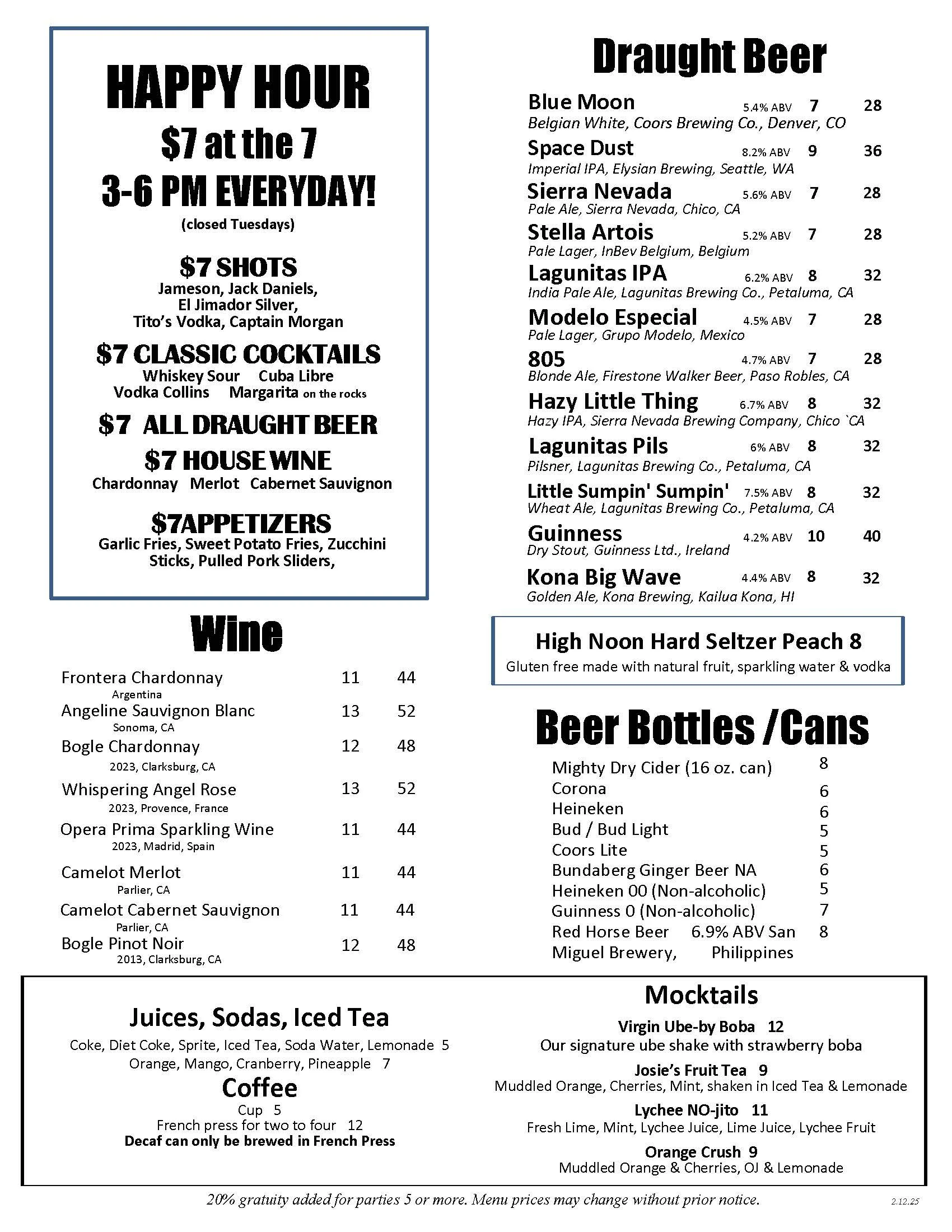 Menu | Filipino, Italian and American Food — 7 Mile House