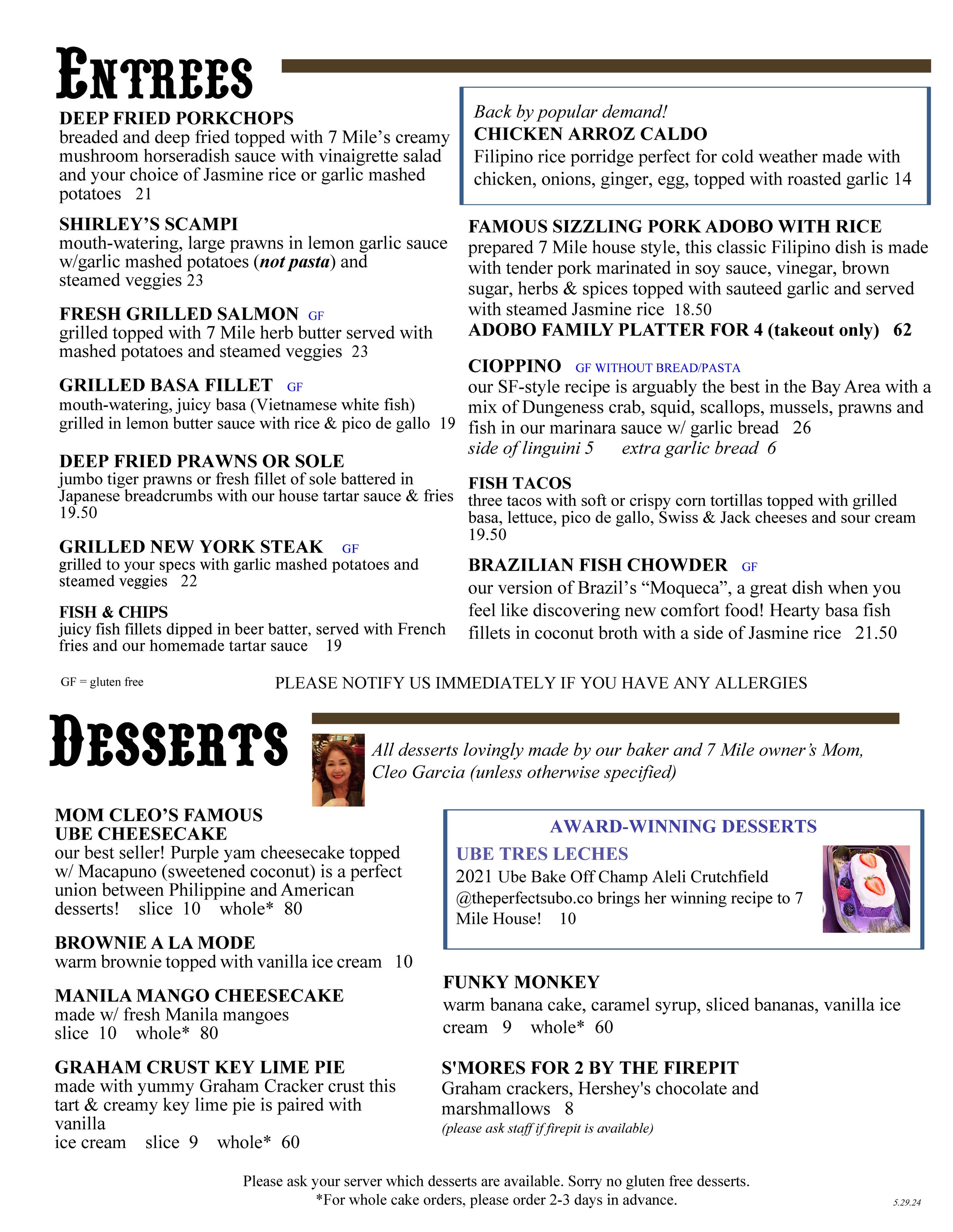 Menu | Filipino, Italian and American Food — 7 Mile House