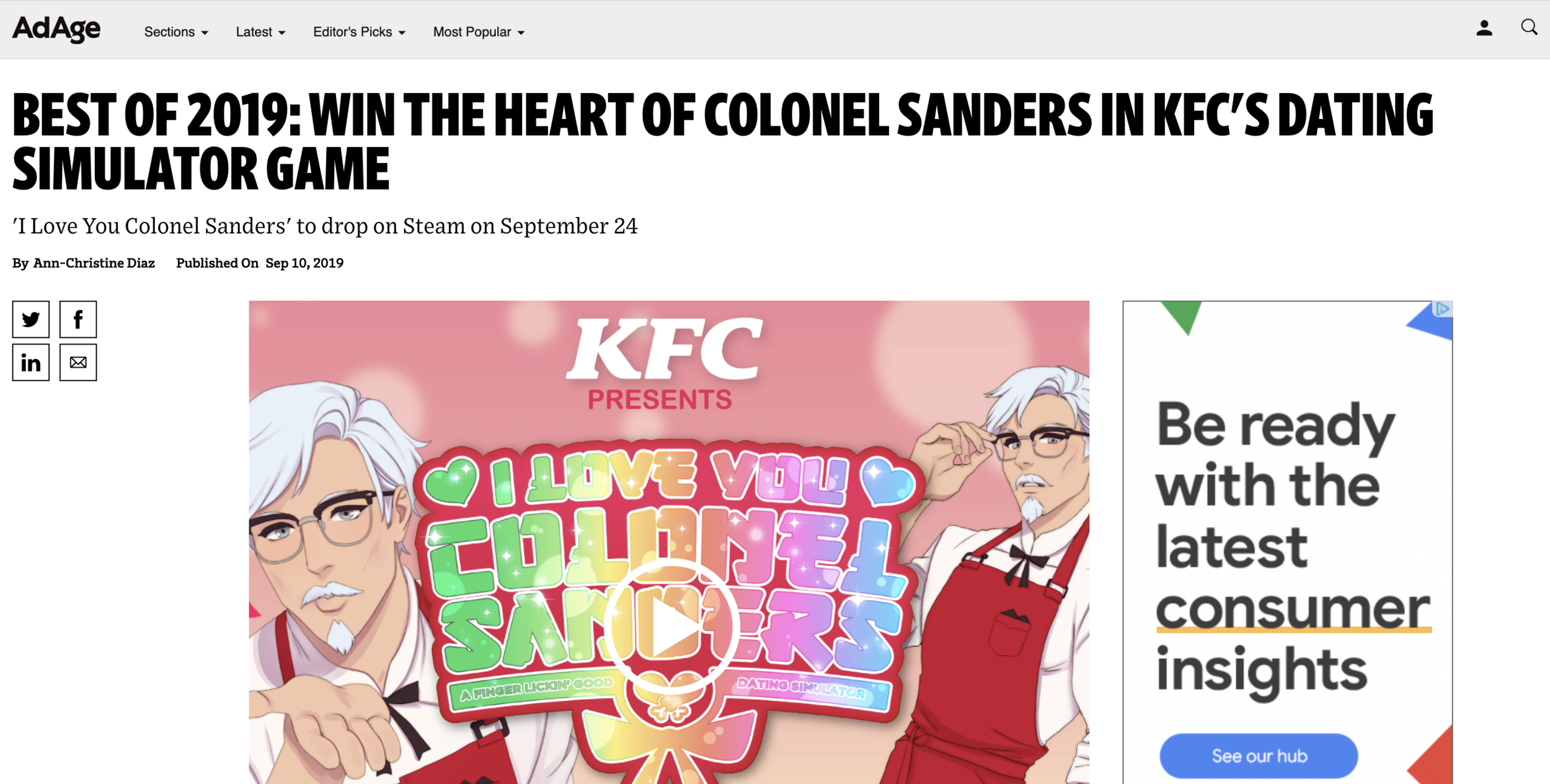 Colonel Sanders Dating Simulator — Tyler Archibald