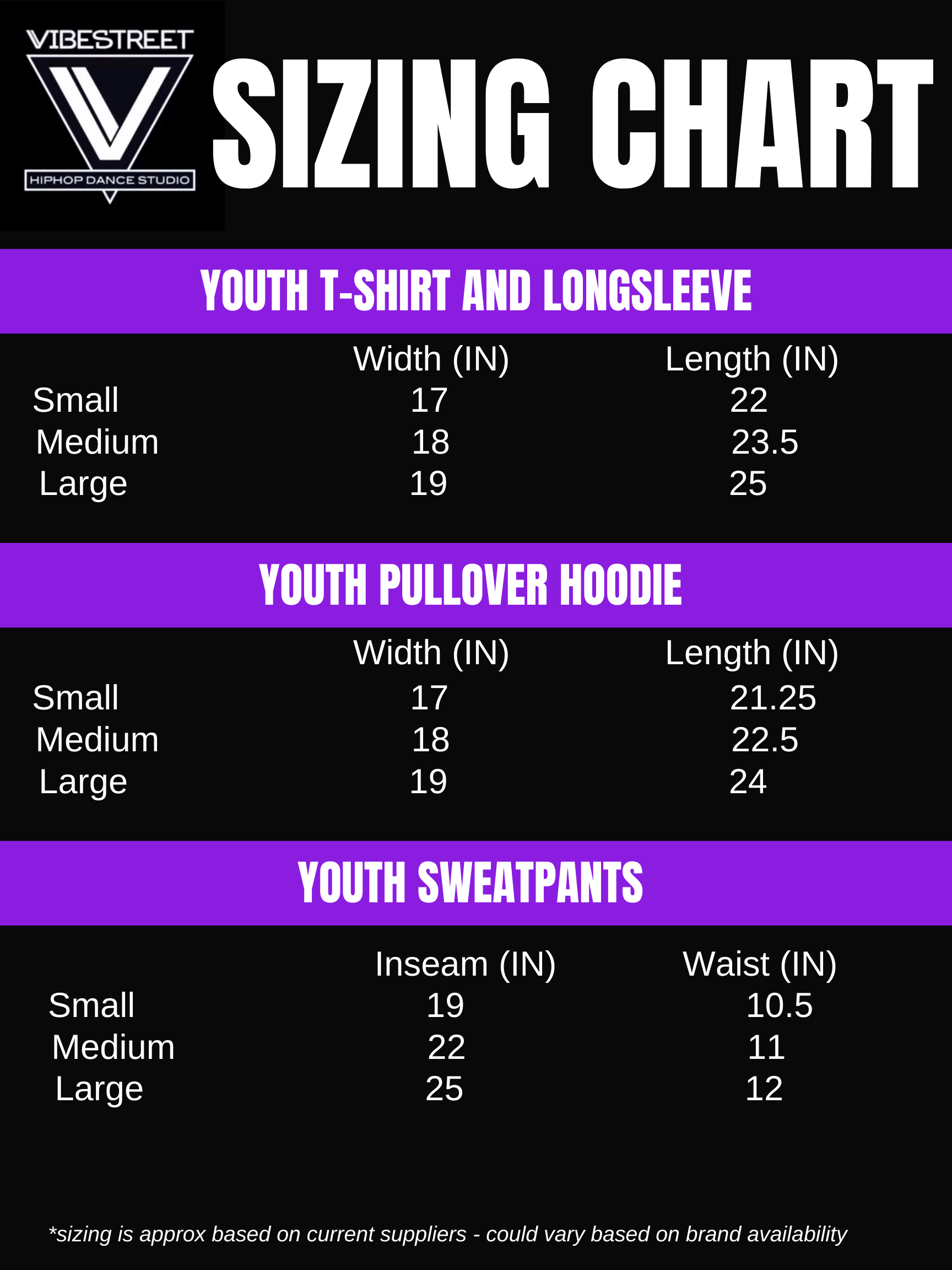 SIZING CHARTS & RETURN POLICY — JOIN NOW!