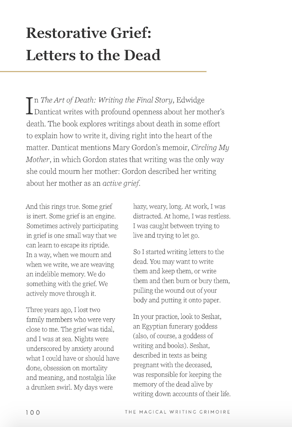 Restorative Grief: Writing To The Dead