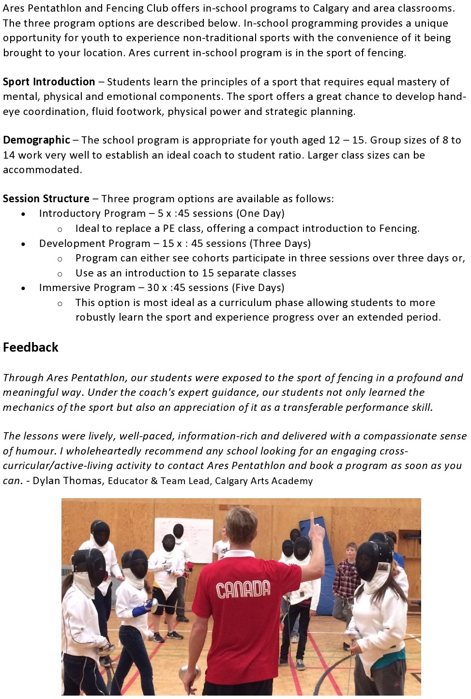 Ares Pentathlon & Fencing Club Programs