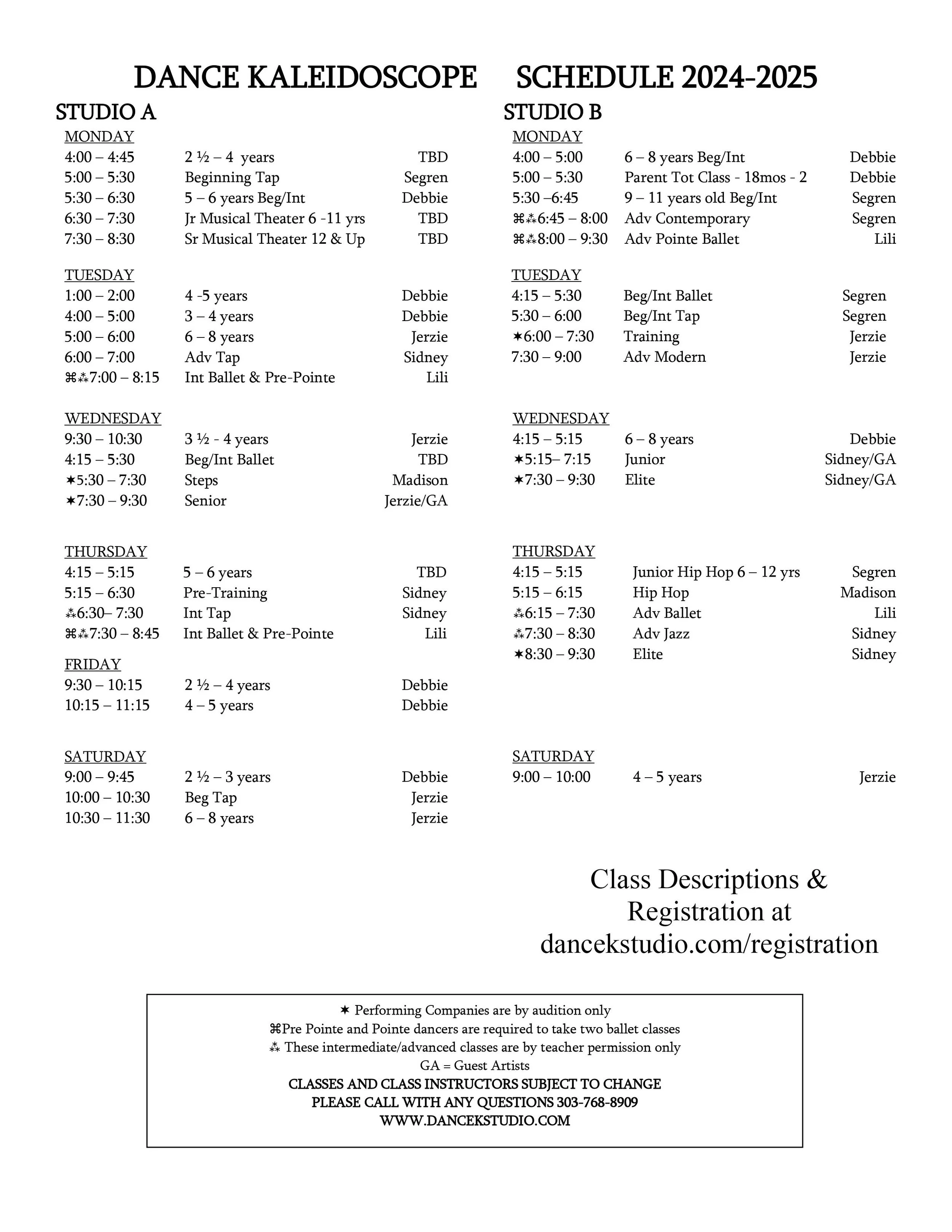 Schedule & Registration — Dance Kaleidoscope
