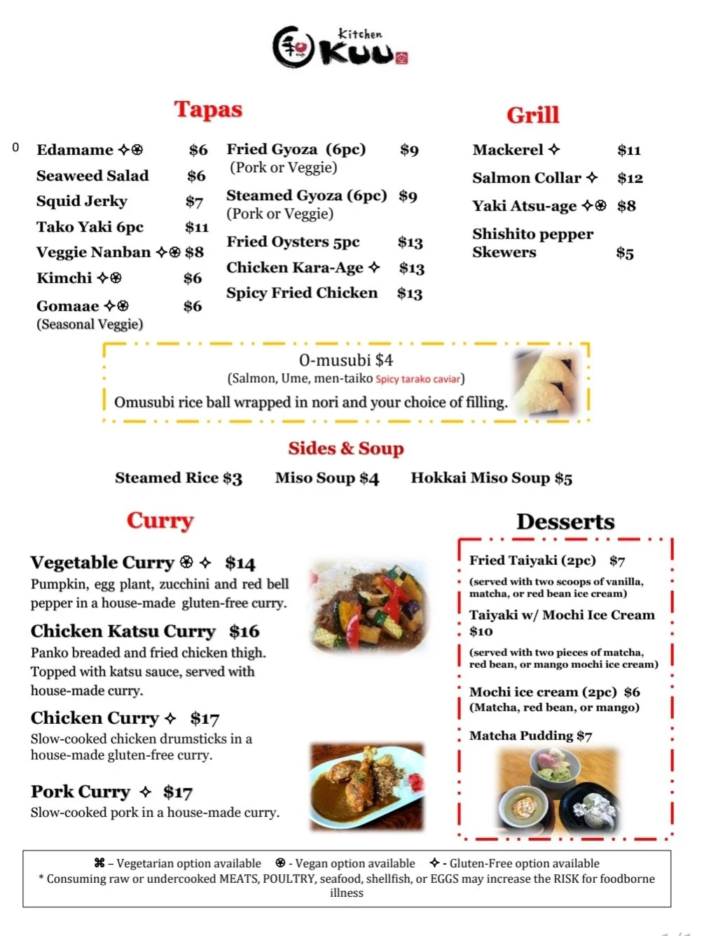 Menu — Wa Kitchen Kuu