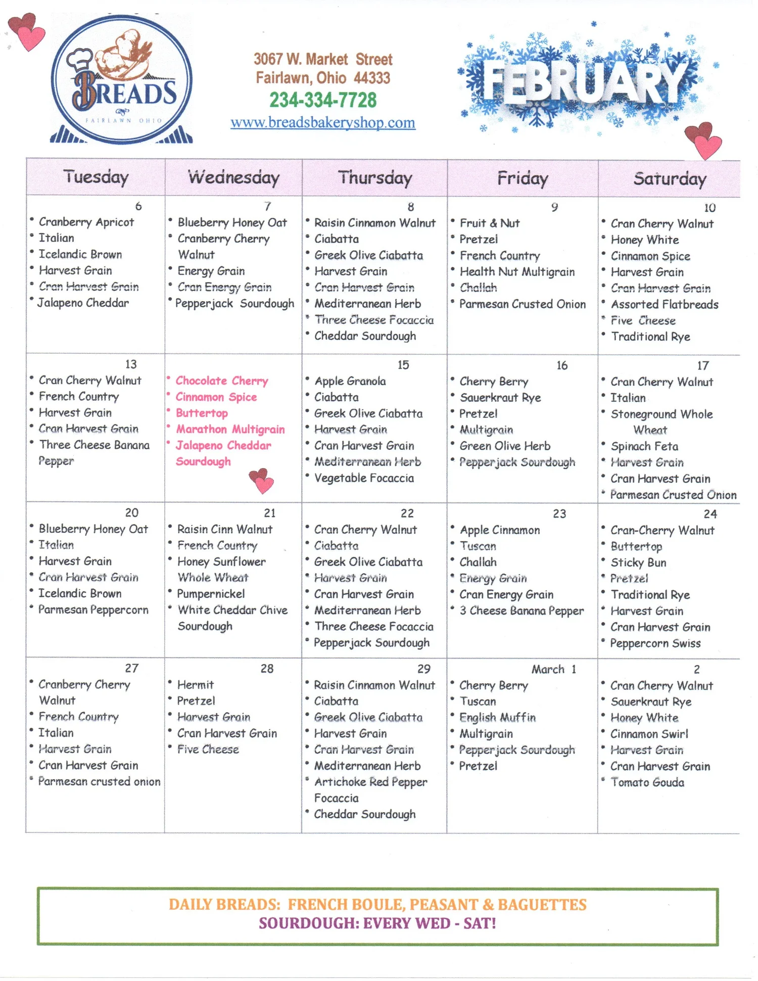 Calendar — breads