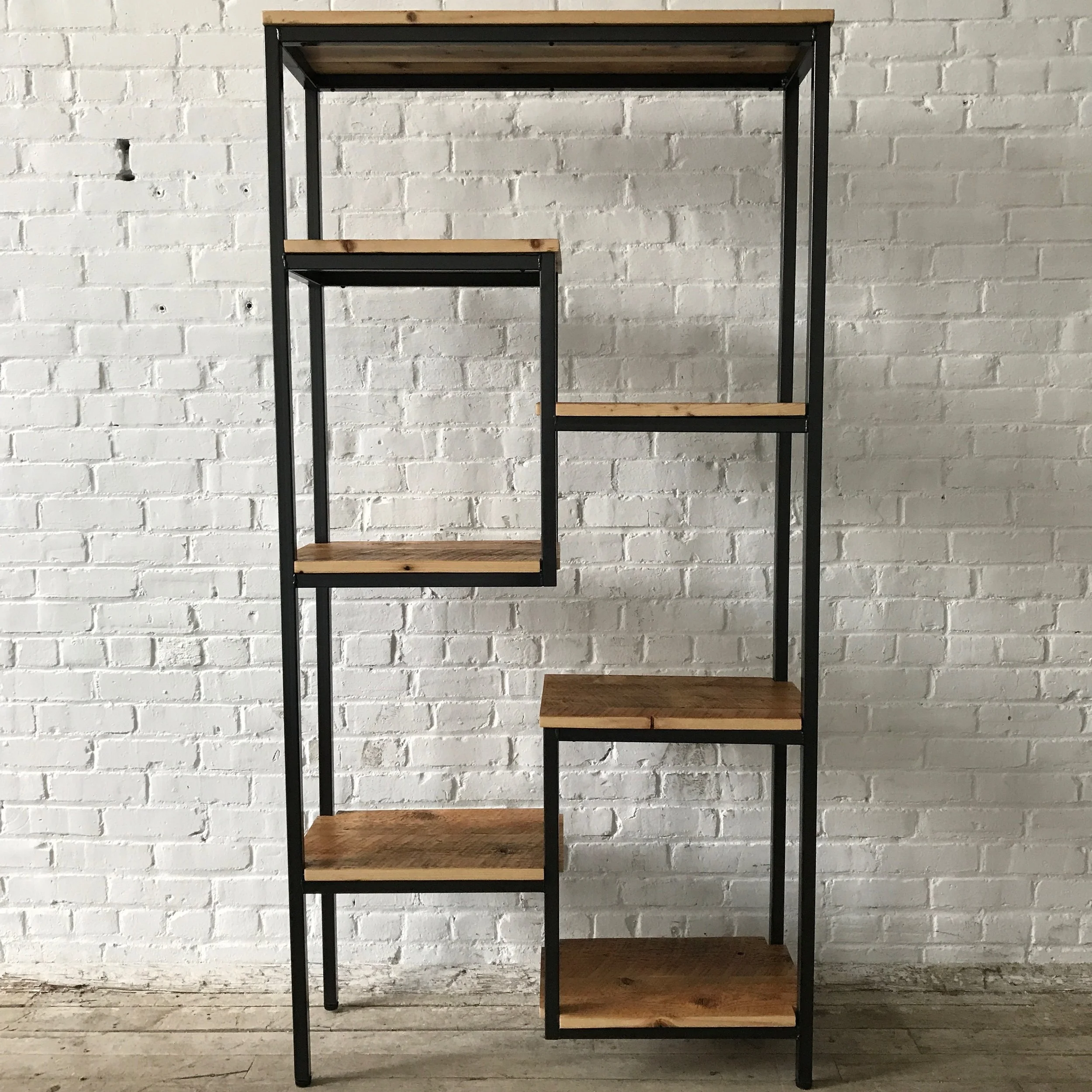 Reclaimed rough sawn hemlock staggered shelf — Piedmont Woodcraft