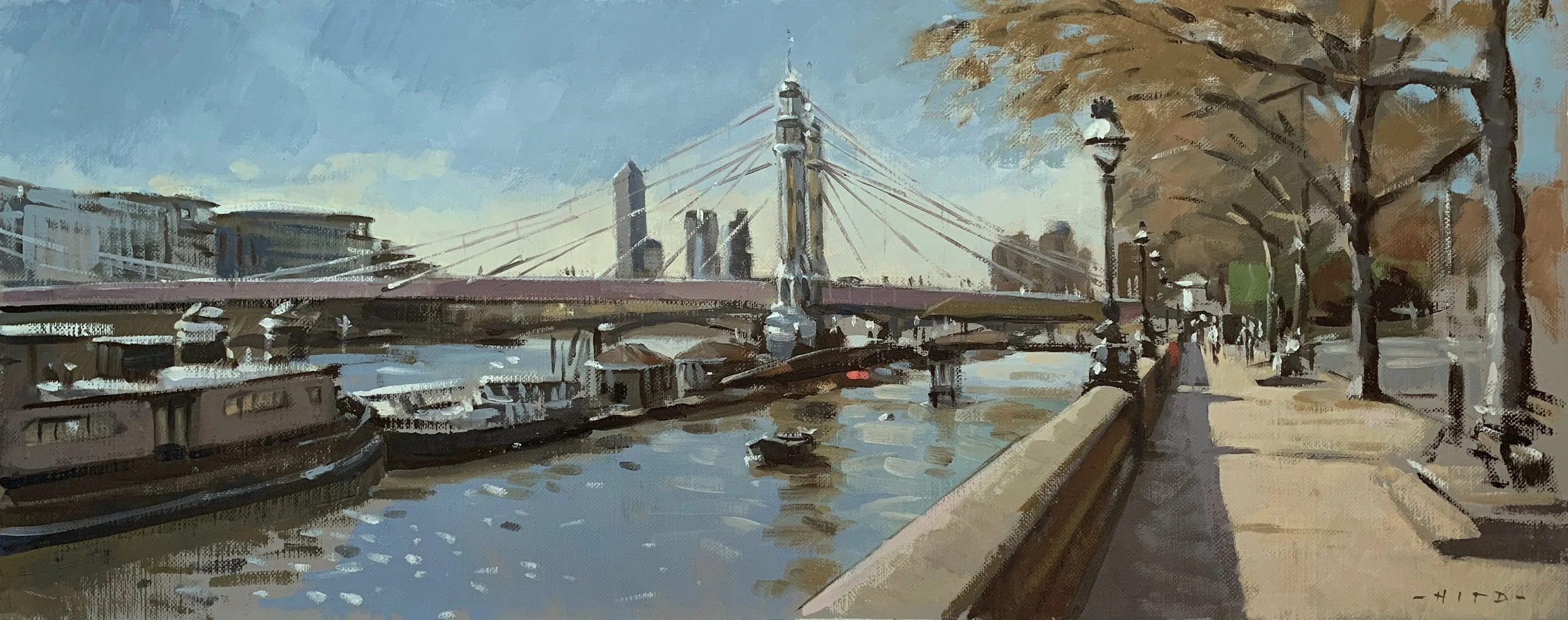 Chelsea Embankment and the Albert Bridge, spring afternoon sunshine ...