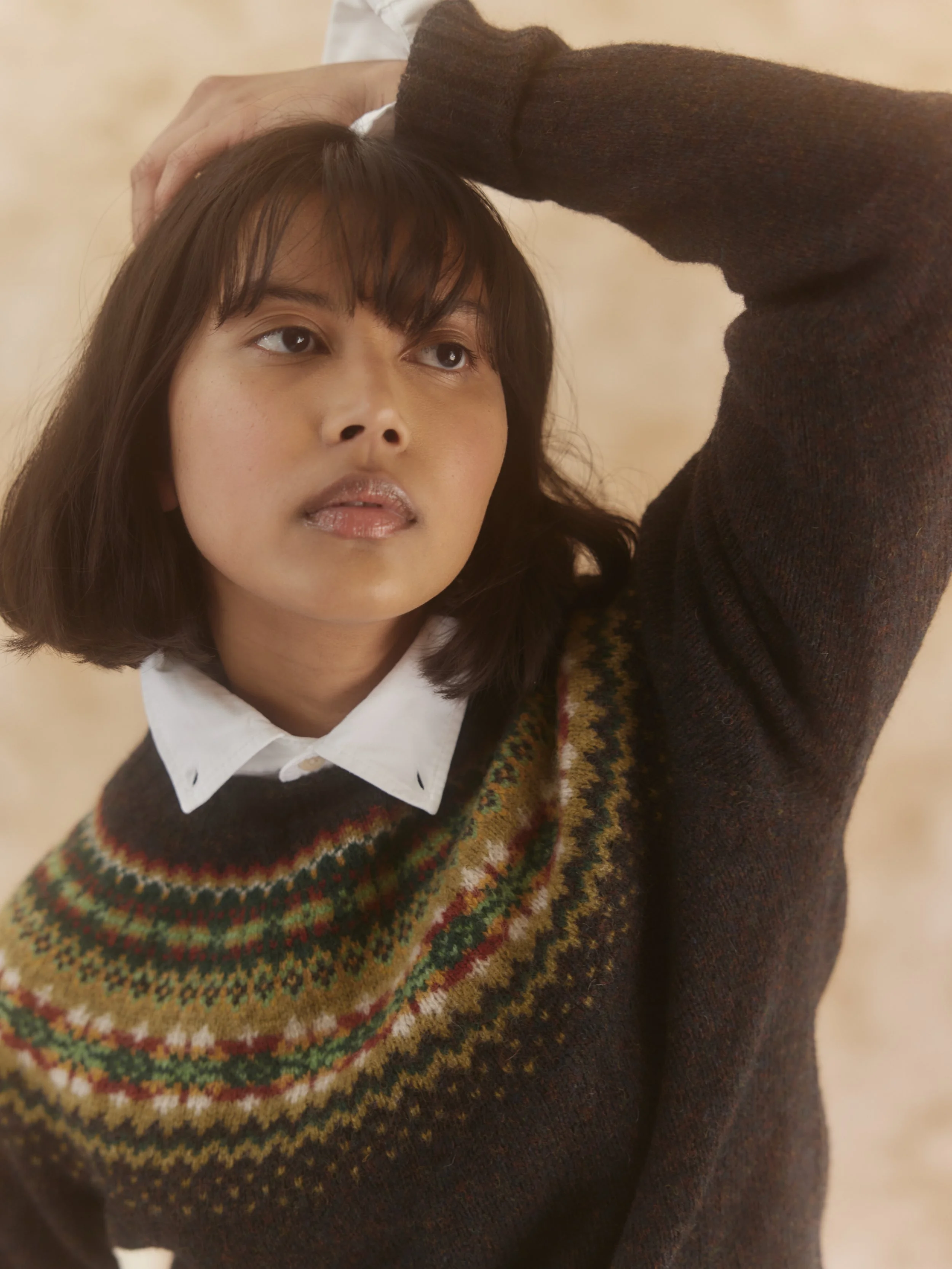 Womens West Coast Yoke Fair Isle Jumper - Autumn Crisp Gold — Bosie