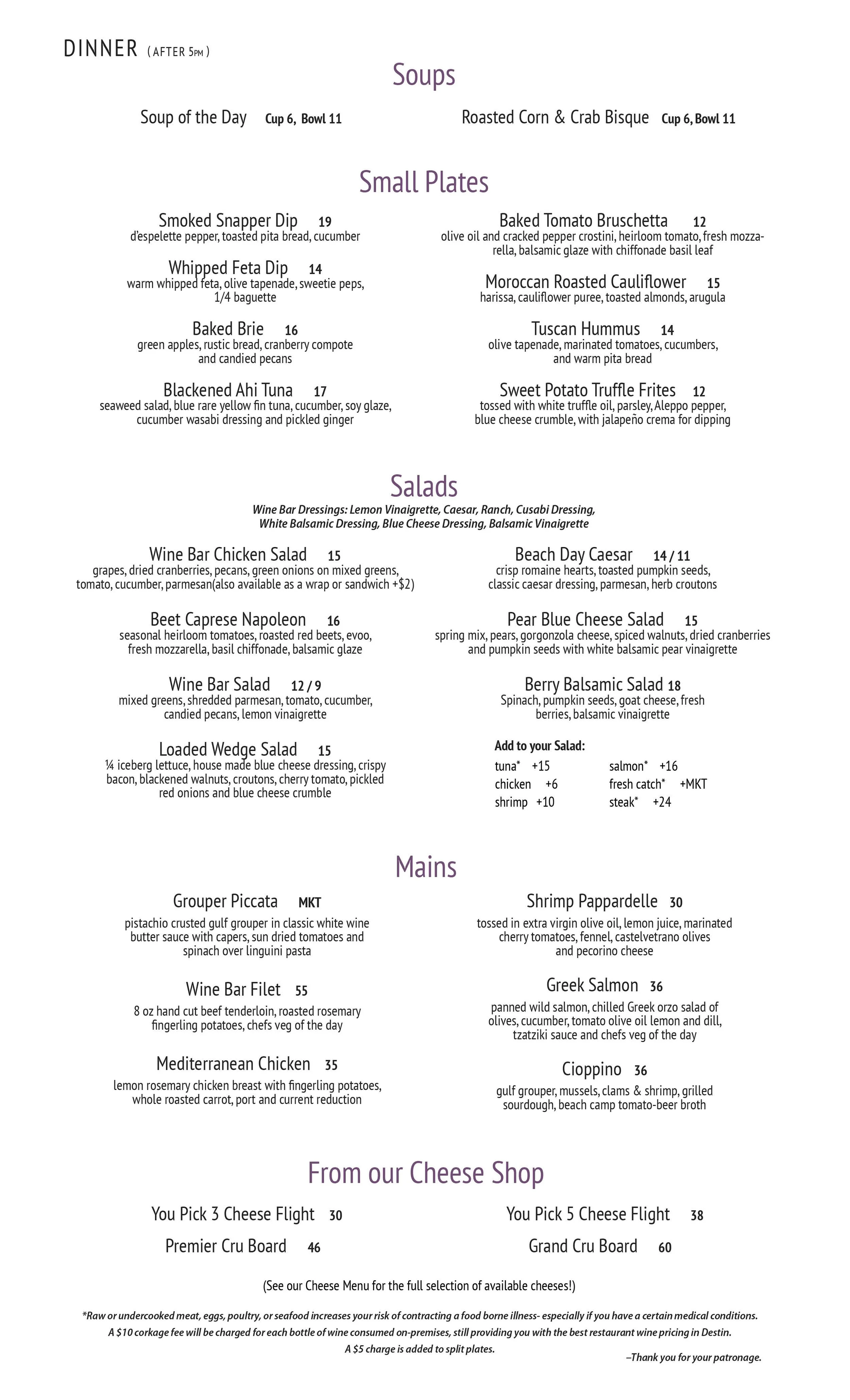 Dinner @ Destin — The Wine Bar