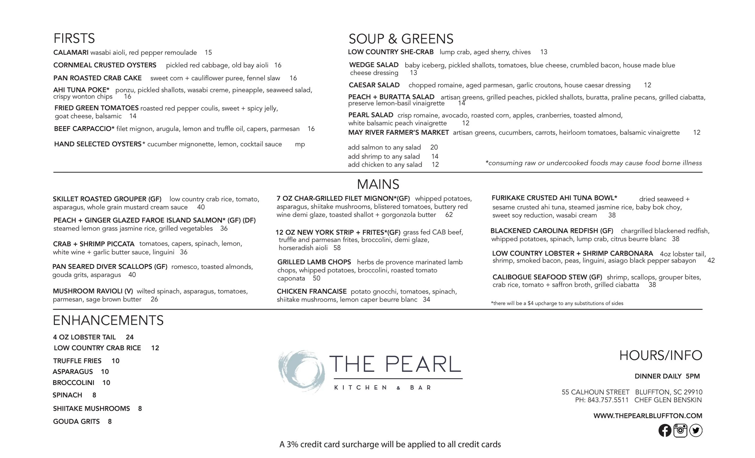 Dinner Menu — The Pearl Kitchen & Bar Bluffton, South Carolina's ...