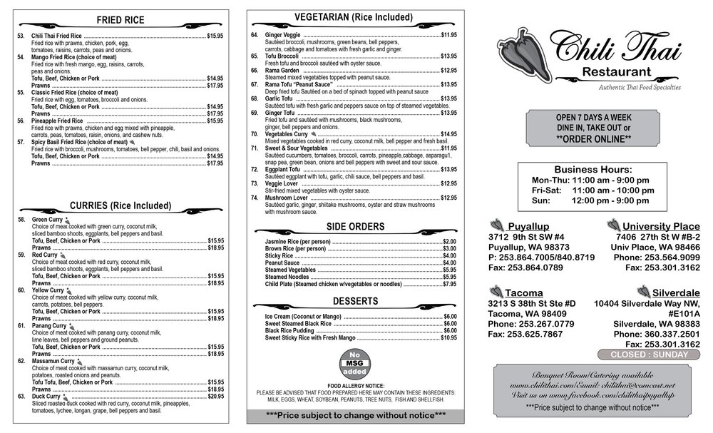 Menu — Chili Thai Restaurant