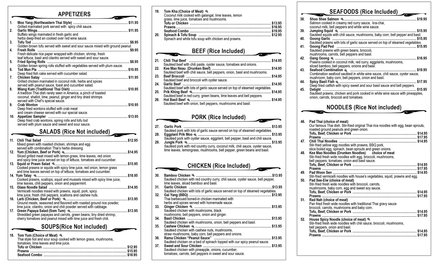 Menu — Chili Thai Restaurant