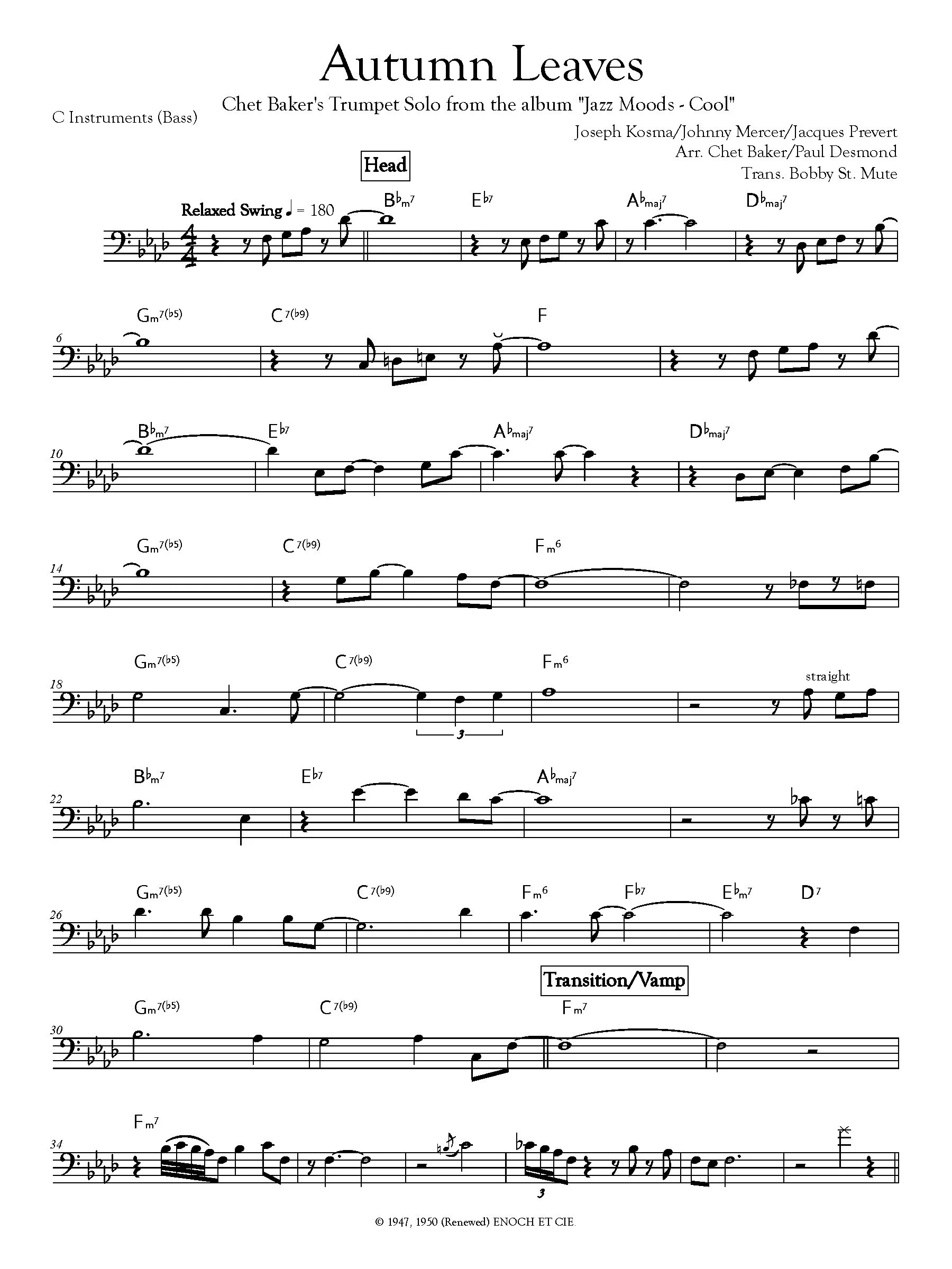 TRANSCRIPTION: "Autumn Leaves" by Chet Baker — Mountainside Music