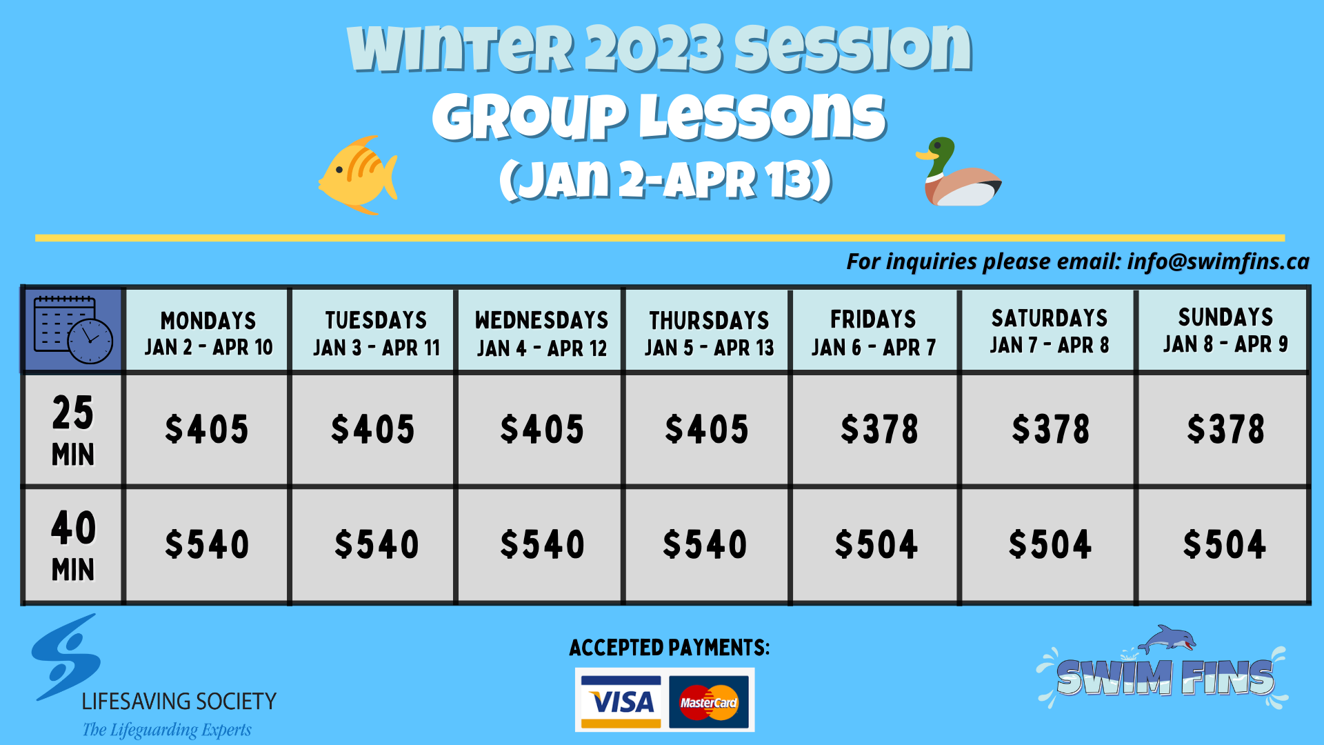 Swim Lesson Prices — Swim Fins Swim School