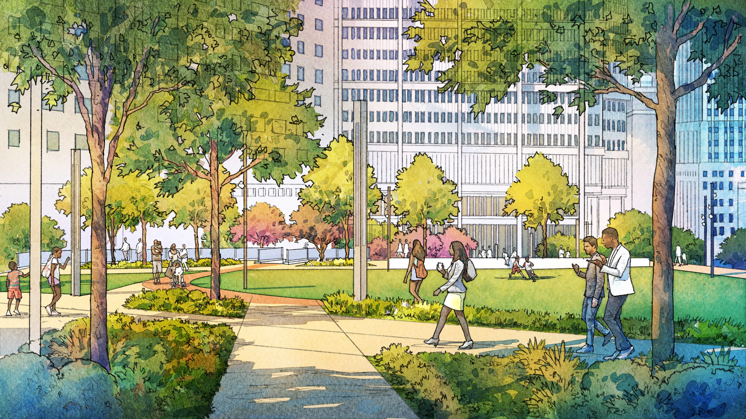 Hand drawn, architectural renderings