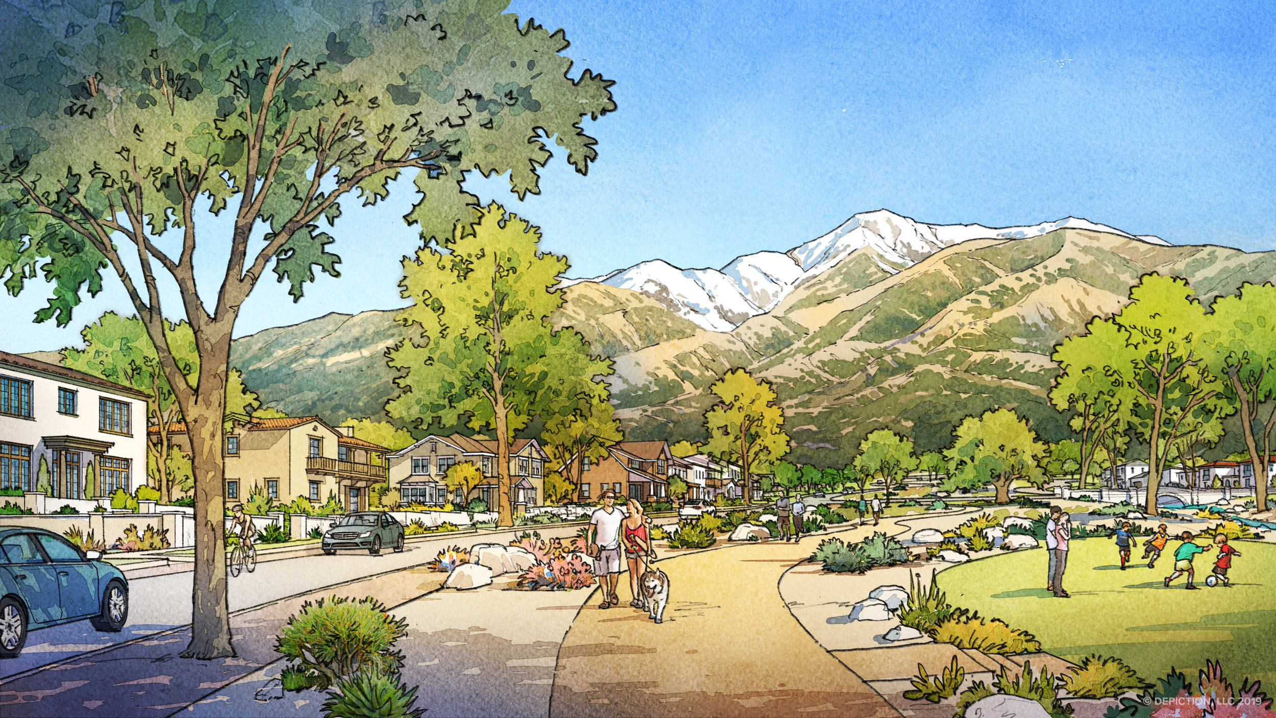 Hand drawn, architectural renderings