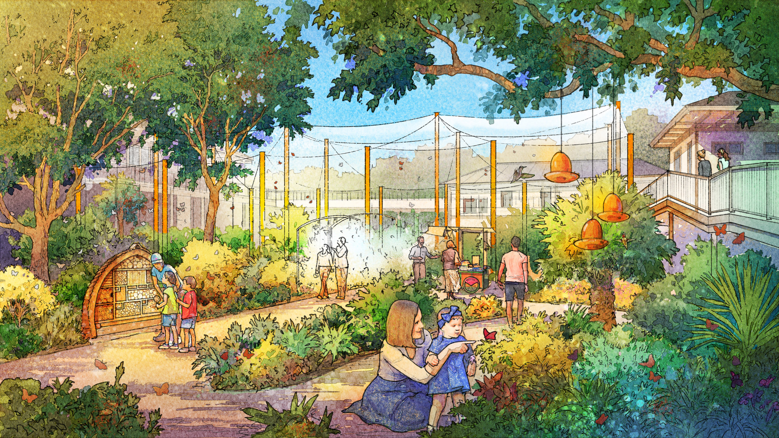 Hand drawn, architectural renderings