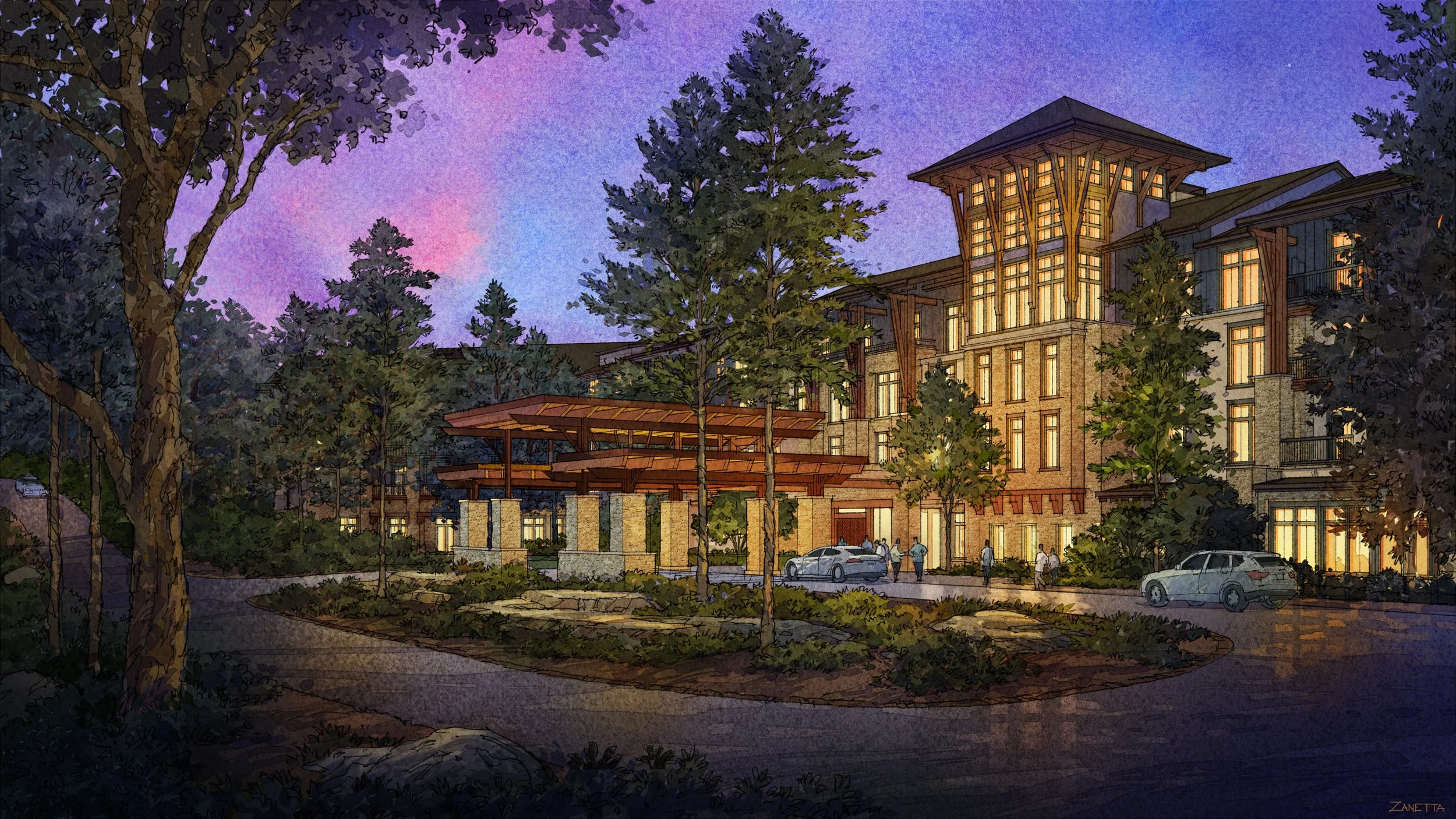 Hand drawn, architectural renderings