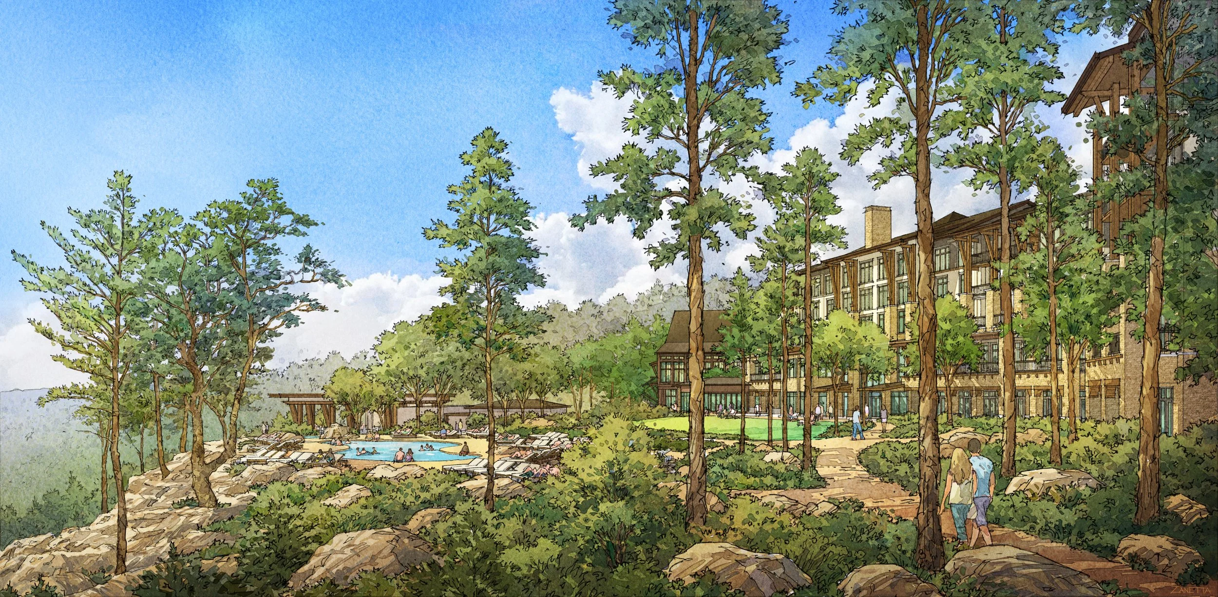 Hand drawn, architectural renderings