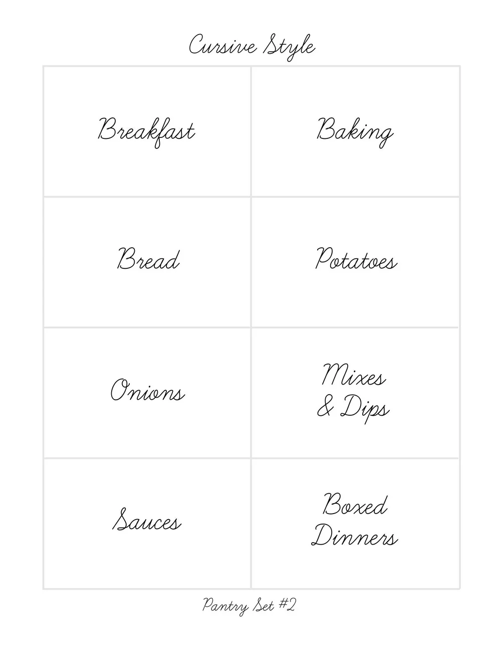 Cursive Printable Pantry Labels