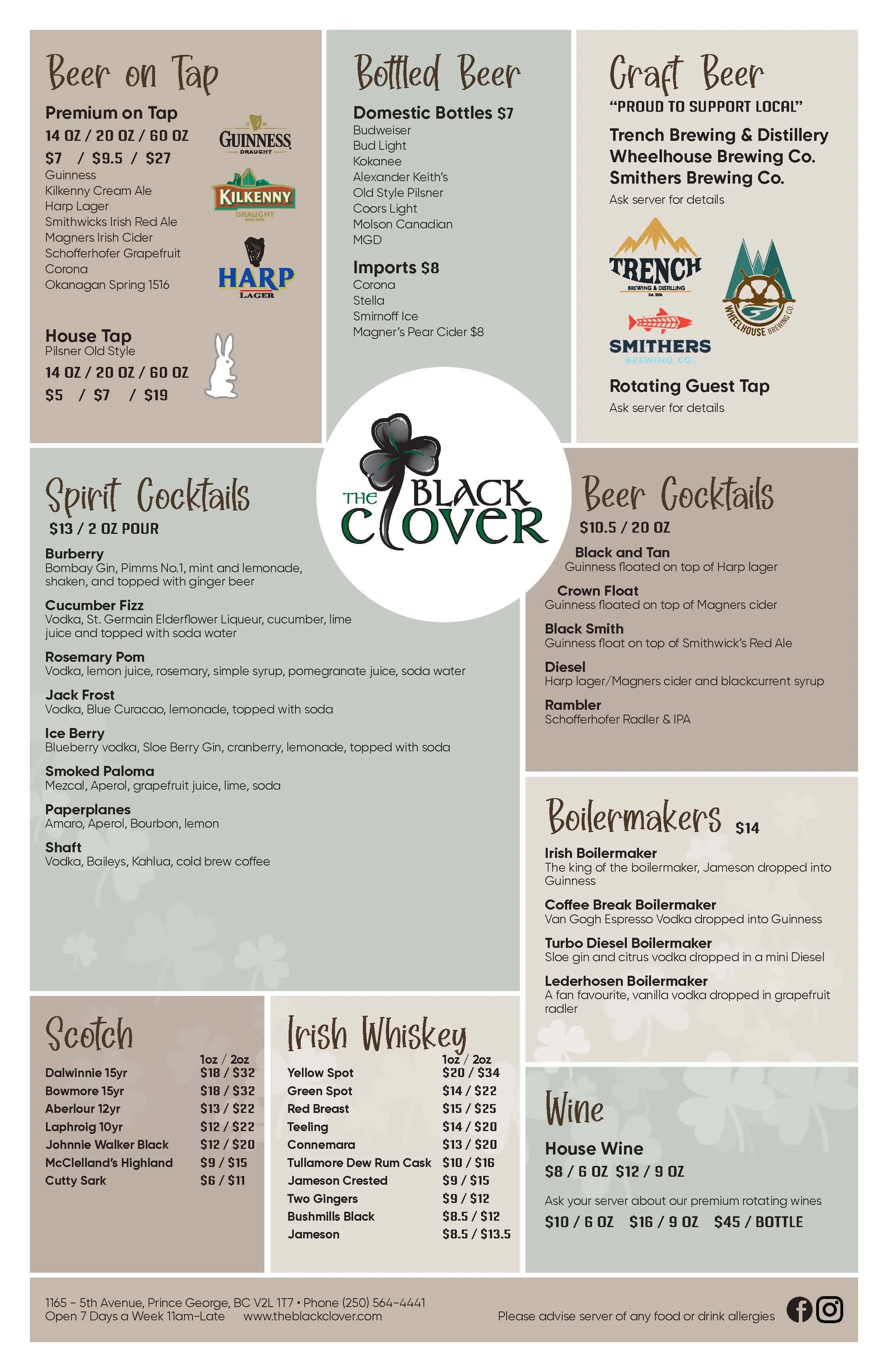 Drinks — The Black Clover Irish Pub
