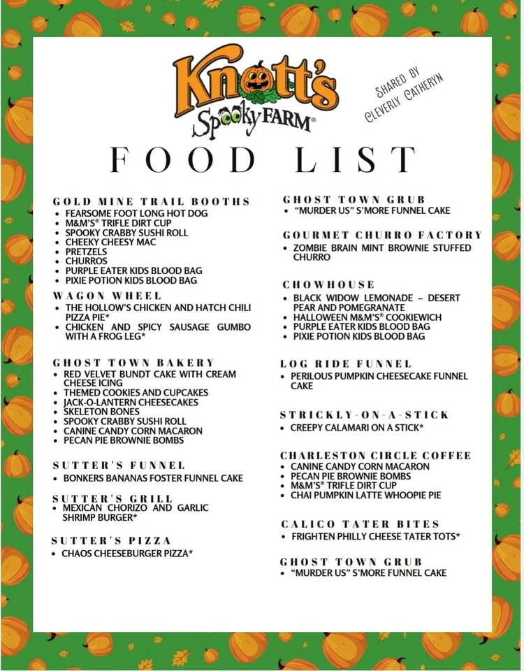 Complete Food List for Knott's Scary and Spooky Farm Spooky Farm and Scary Farm Items — Cleverly ...