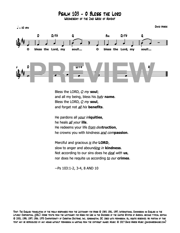 Bless The Lord Oh My Soul Sheet Music