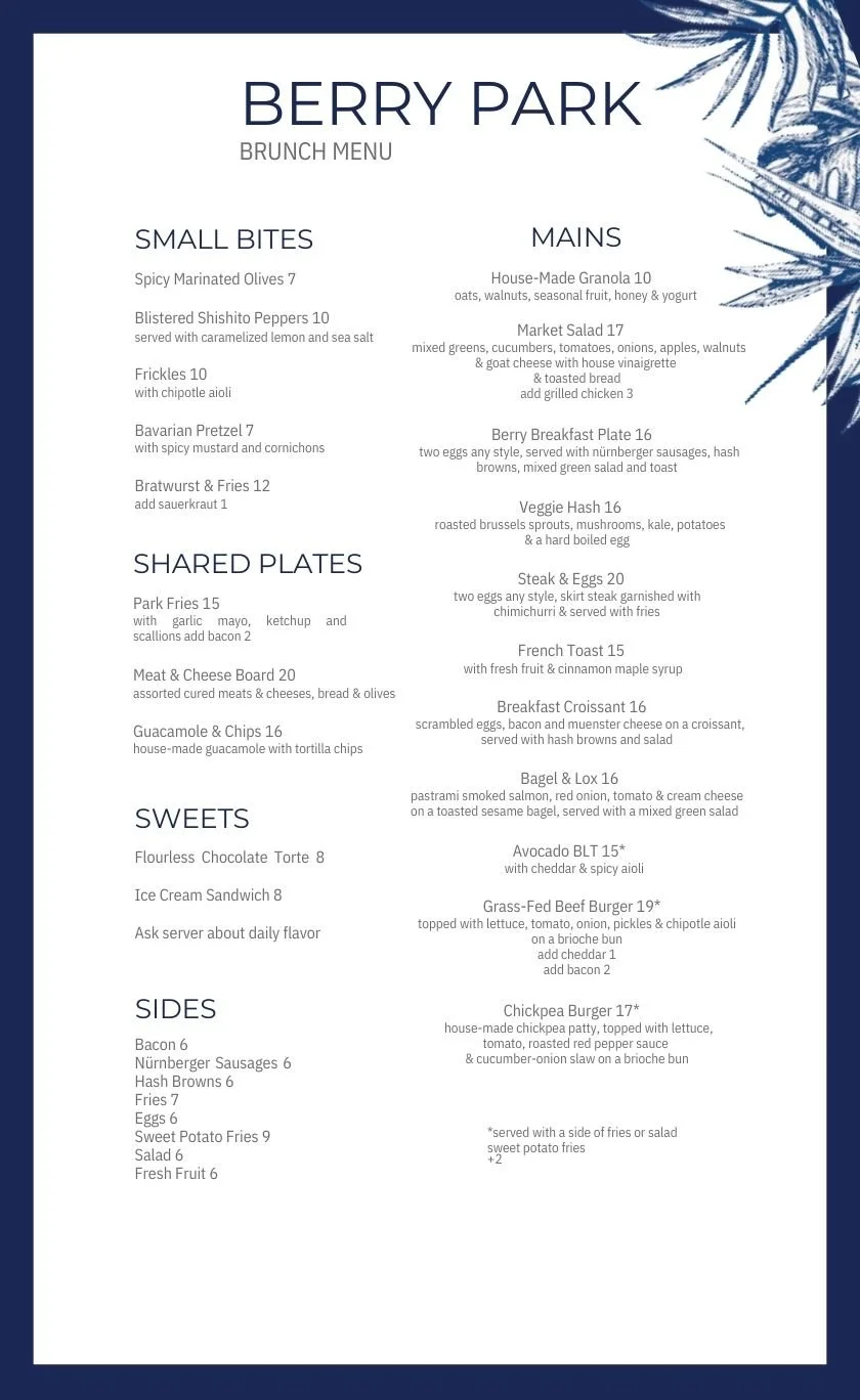 Menu — Berry Park