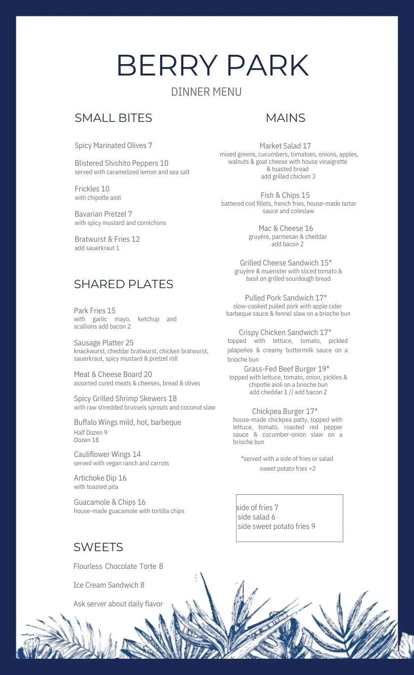 Menu — Berry Park