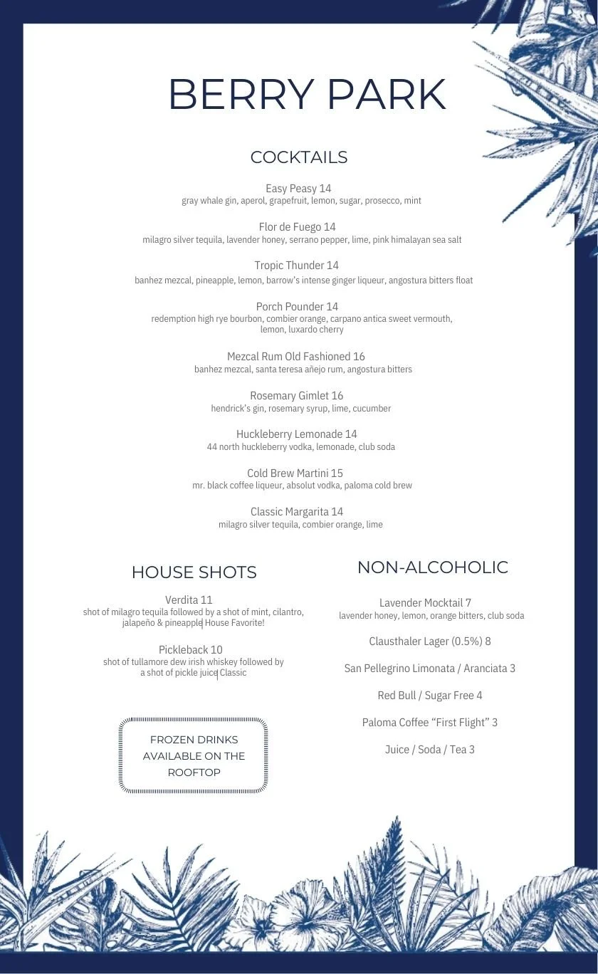 Menu — Berry Park