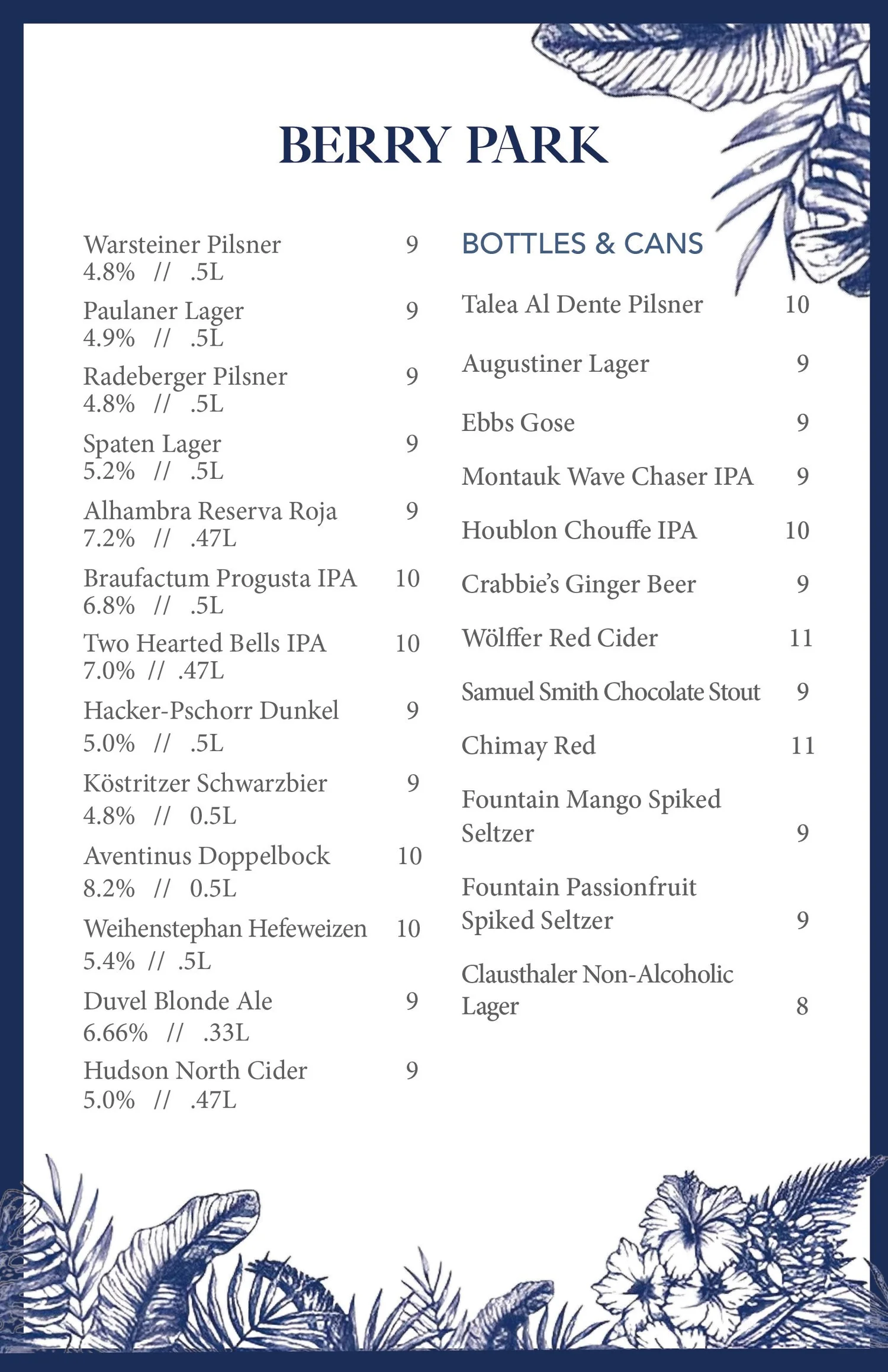 Menu — Berry Park