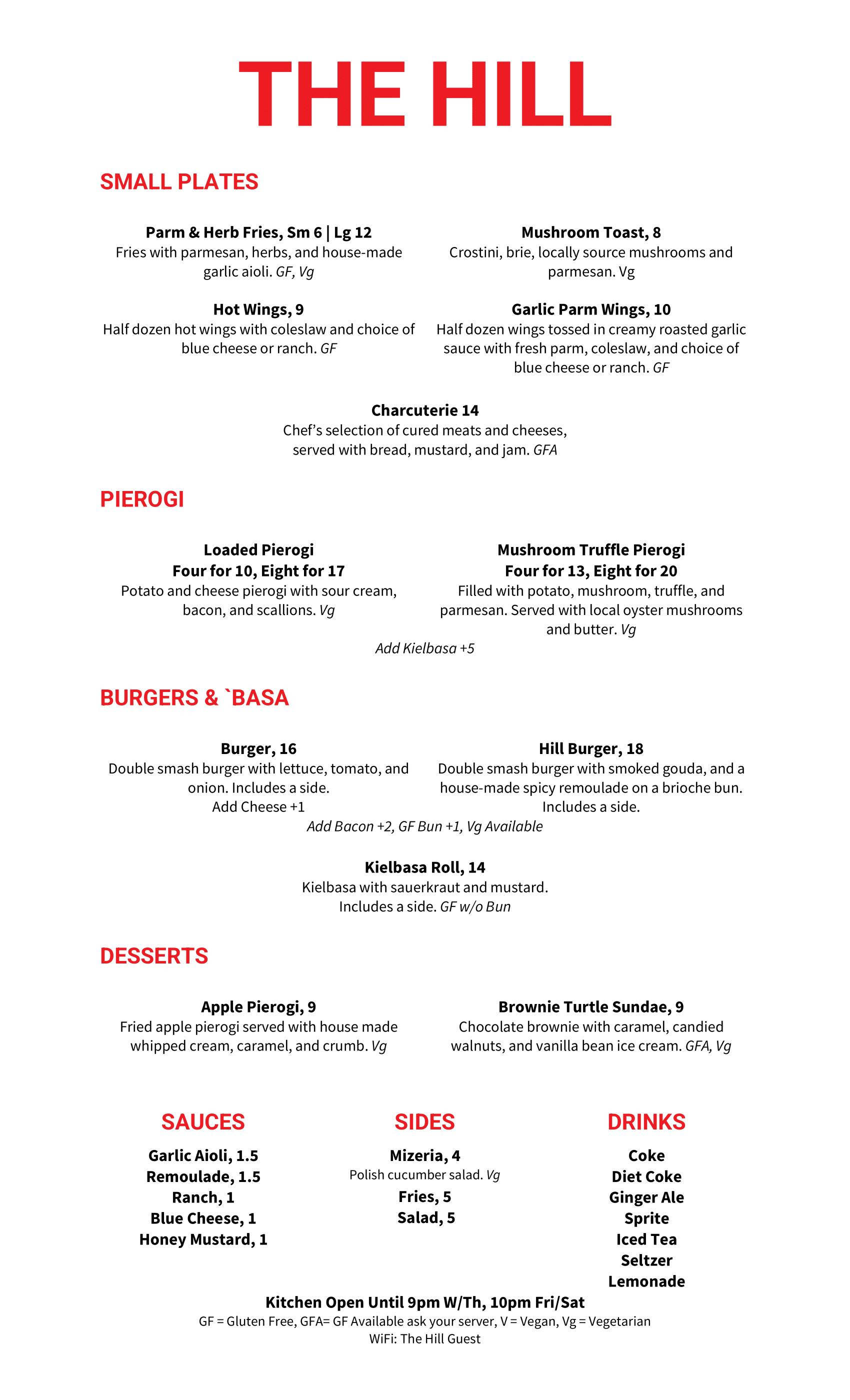 Menu — The Hill Beer & Wine Garden