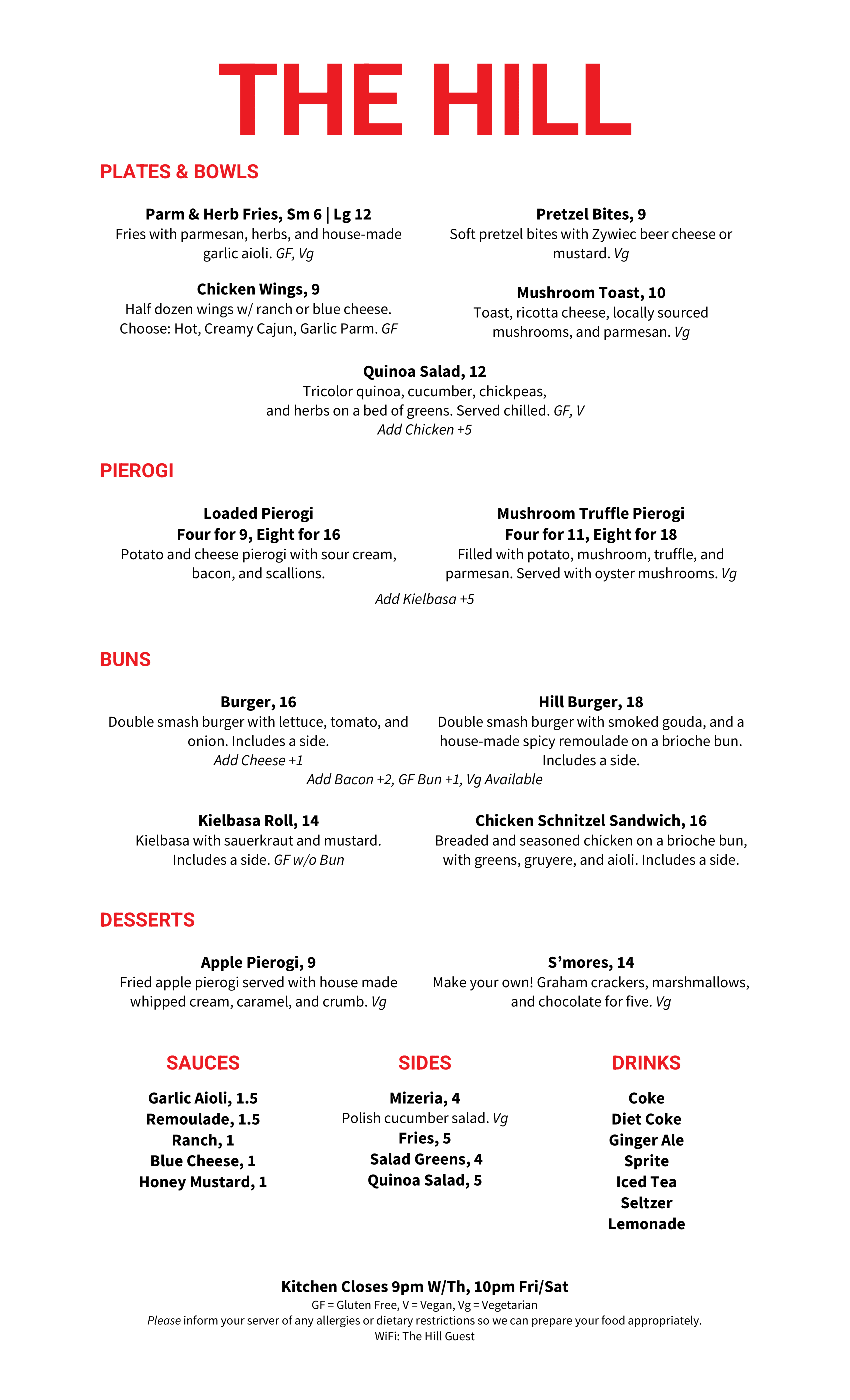 Menu — The Hill Beer & Wine Garden