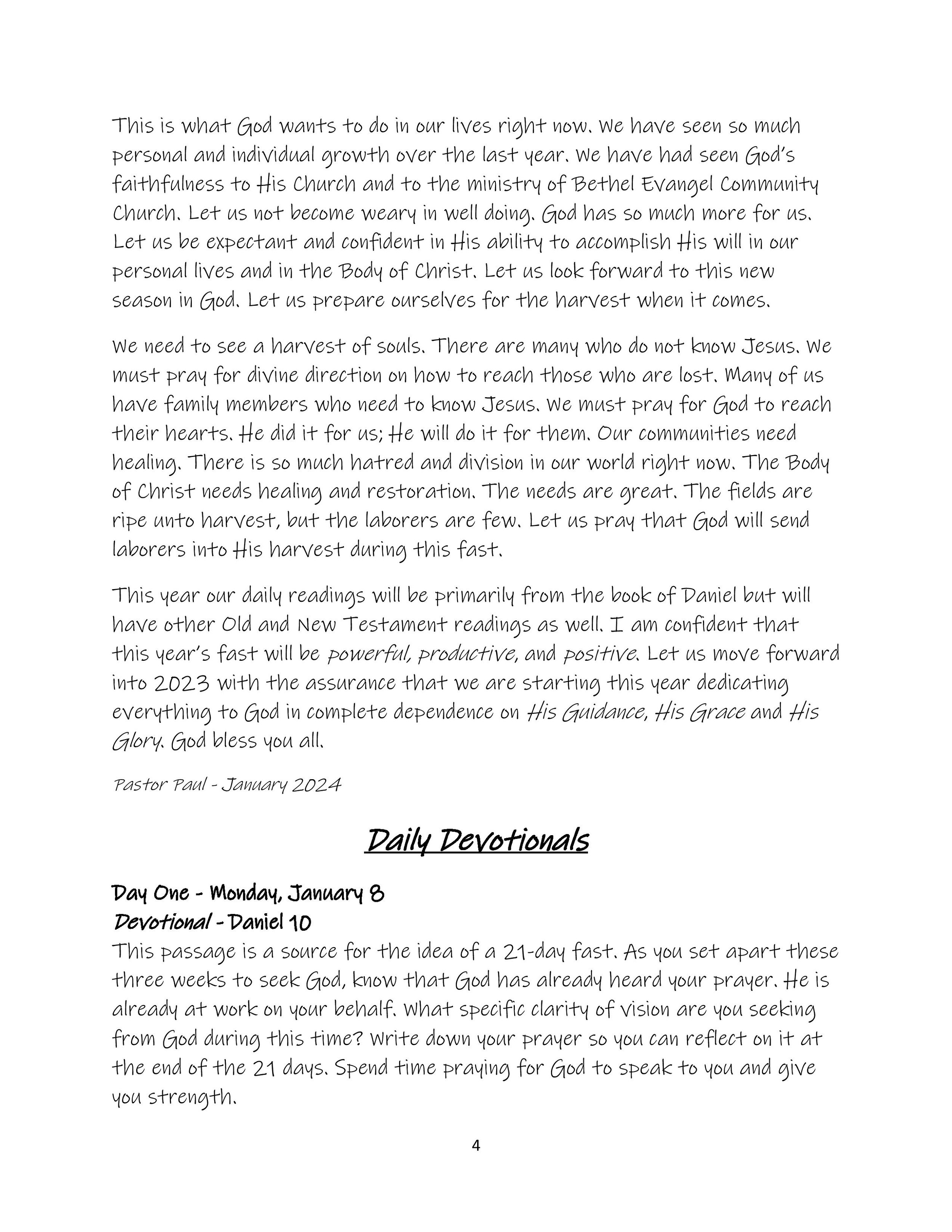 2024 - Daniel Fast Devotional — Bethel Evangel Community Church