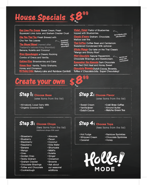 Menu — Holla Mode: Thaî Style Ice Cream