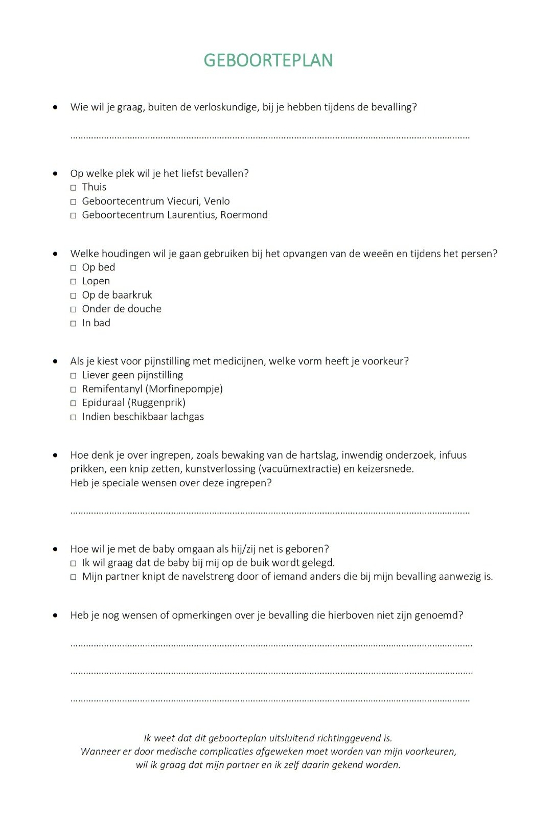 Geboorteplan — Verloskundigenpraktijk Reuver, Tegelen & Venlo | We zijn er voor jou!