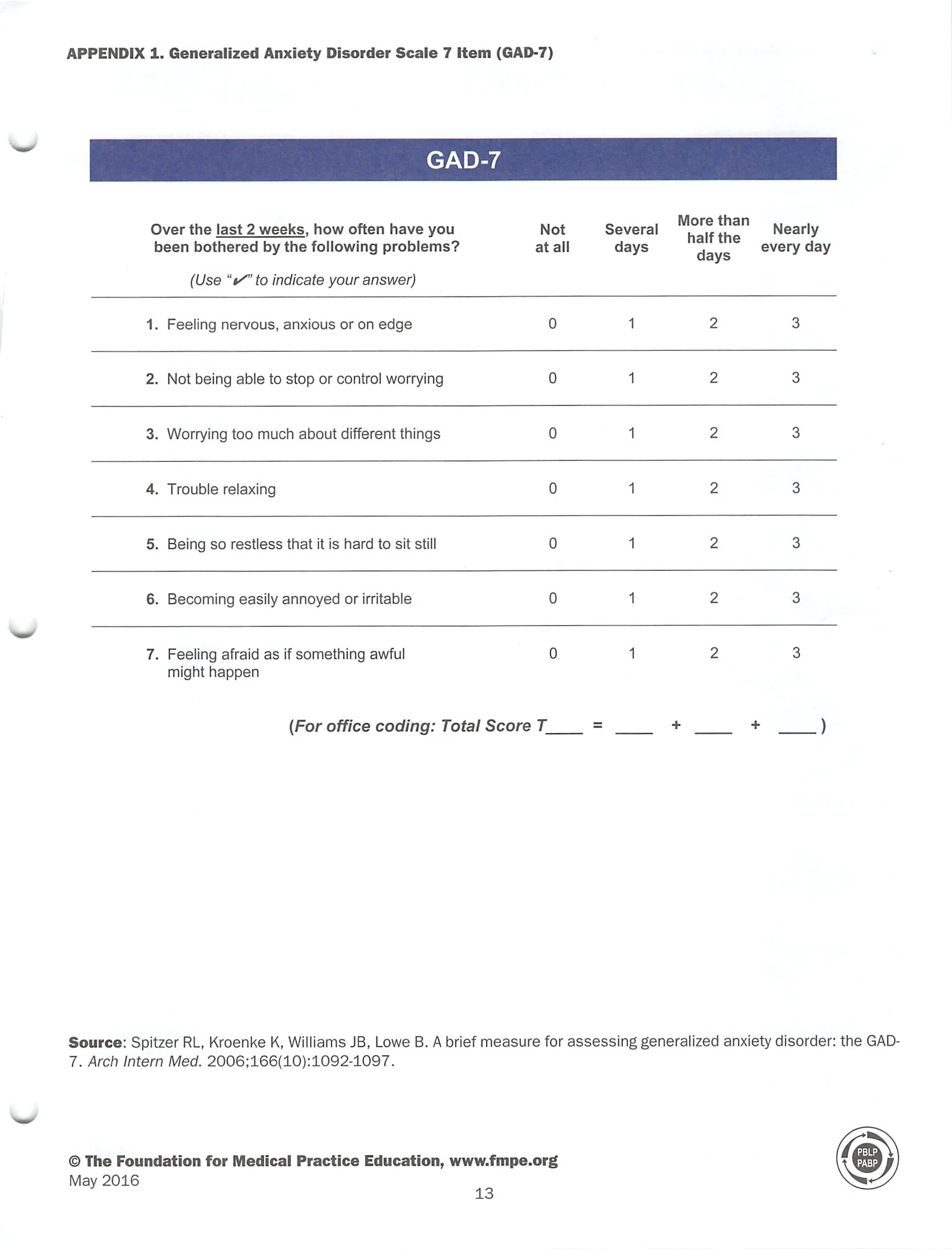 GAD 7 Scale WellOne Medical Centre GAD 7 Scale WellOne Medical Centre