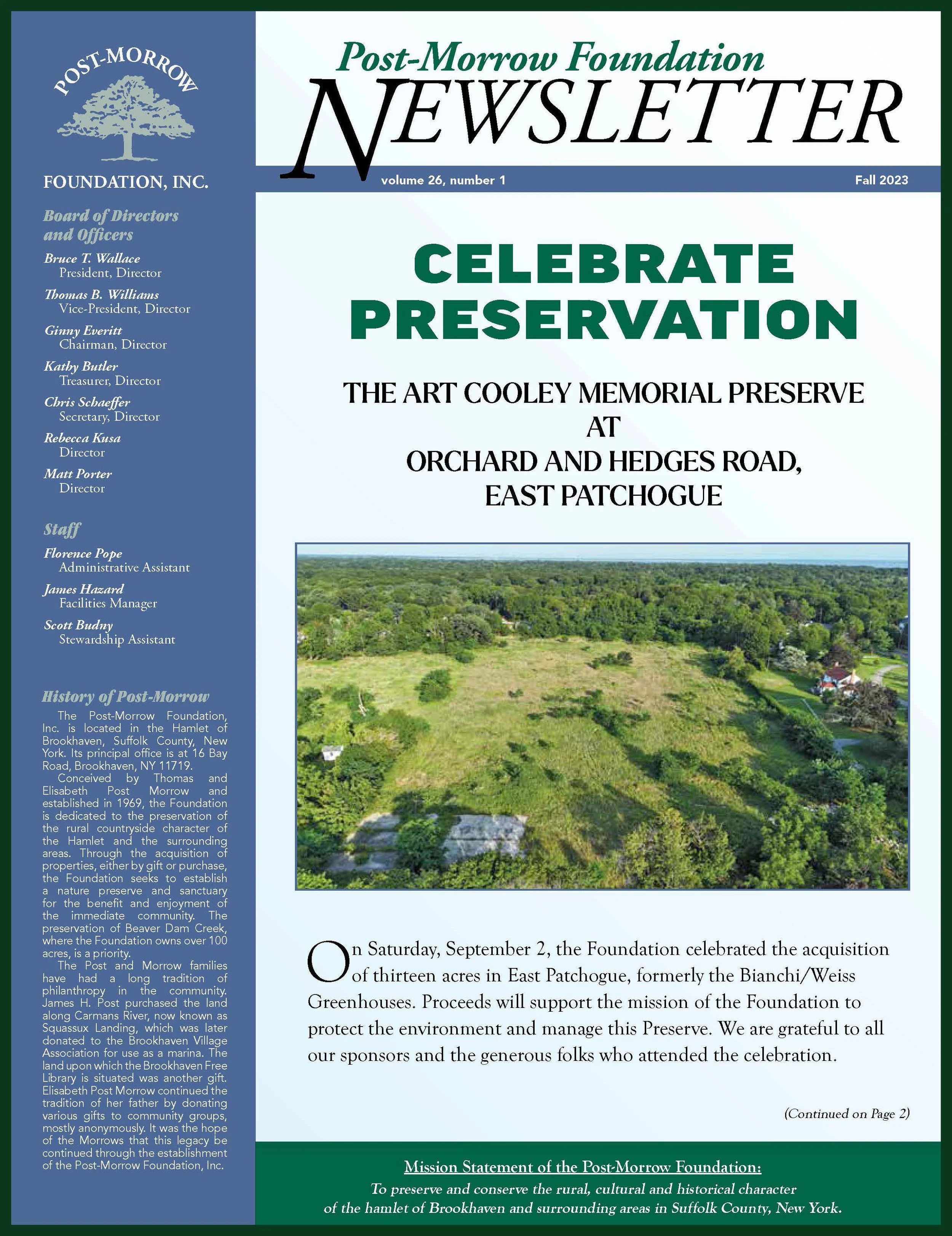 Newsletter — The Post-Morrow Foundation | Preservation And Conservation ...