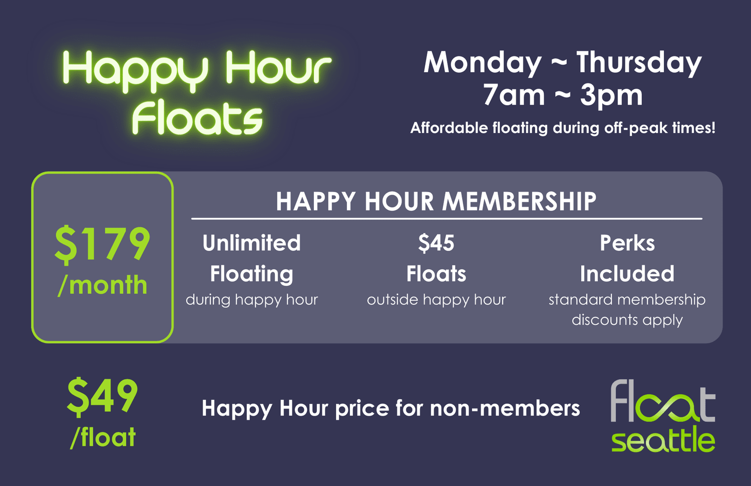 PRICING — Float Seattle