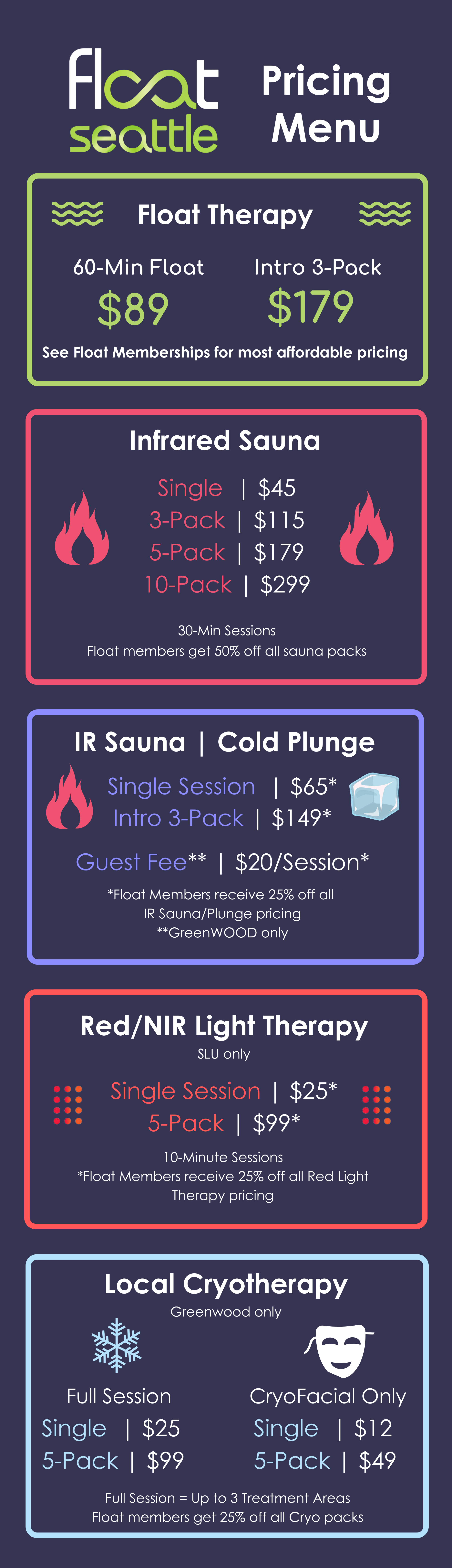 PRICING — Float Seattle