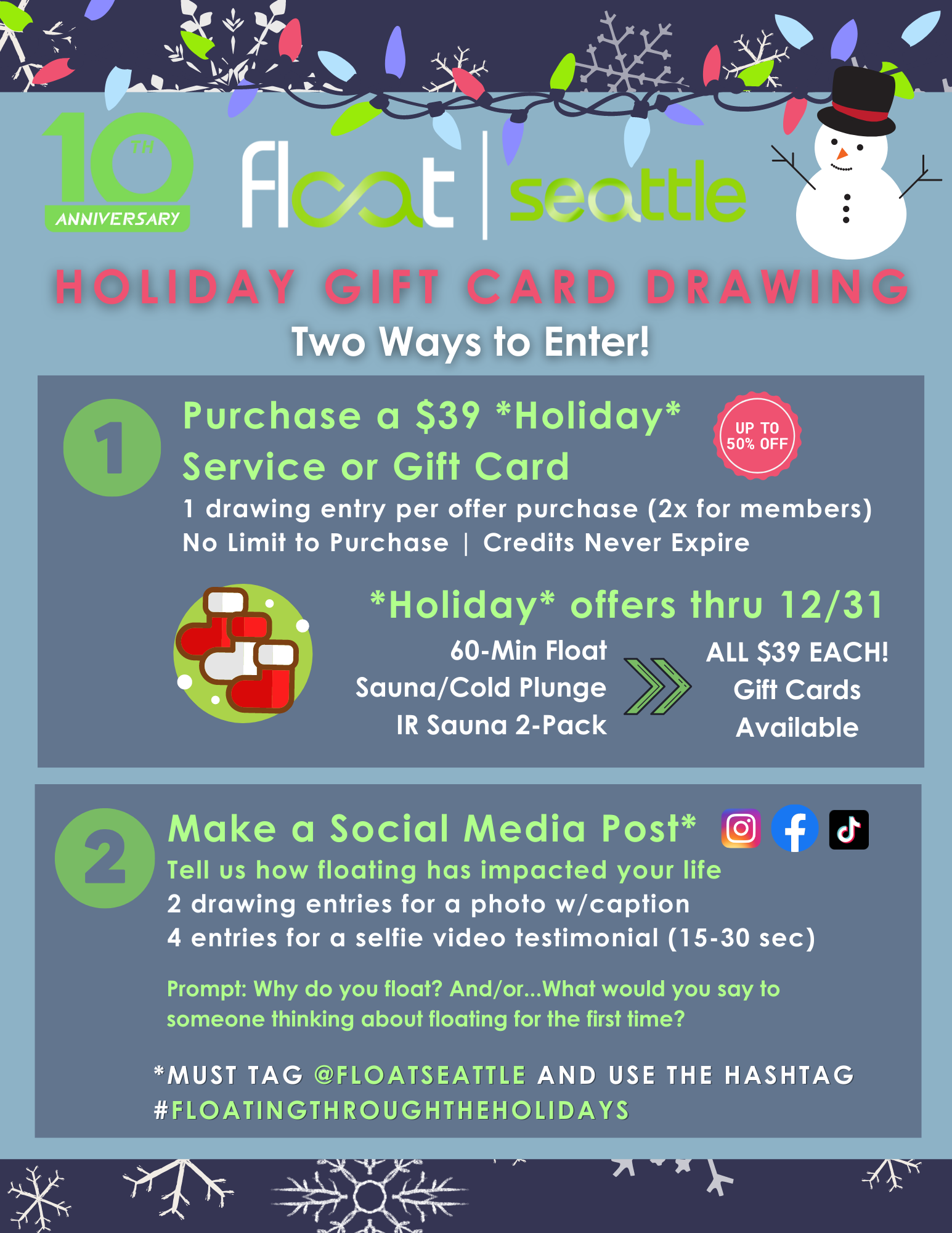 Holiday Gift Card Drawing 2022 — Float Seattle