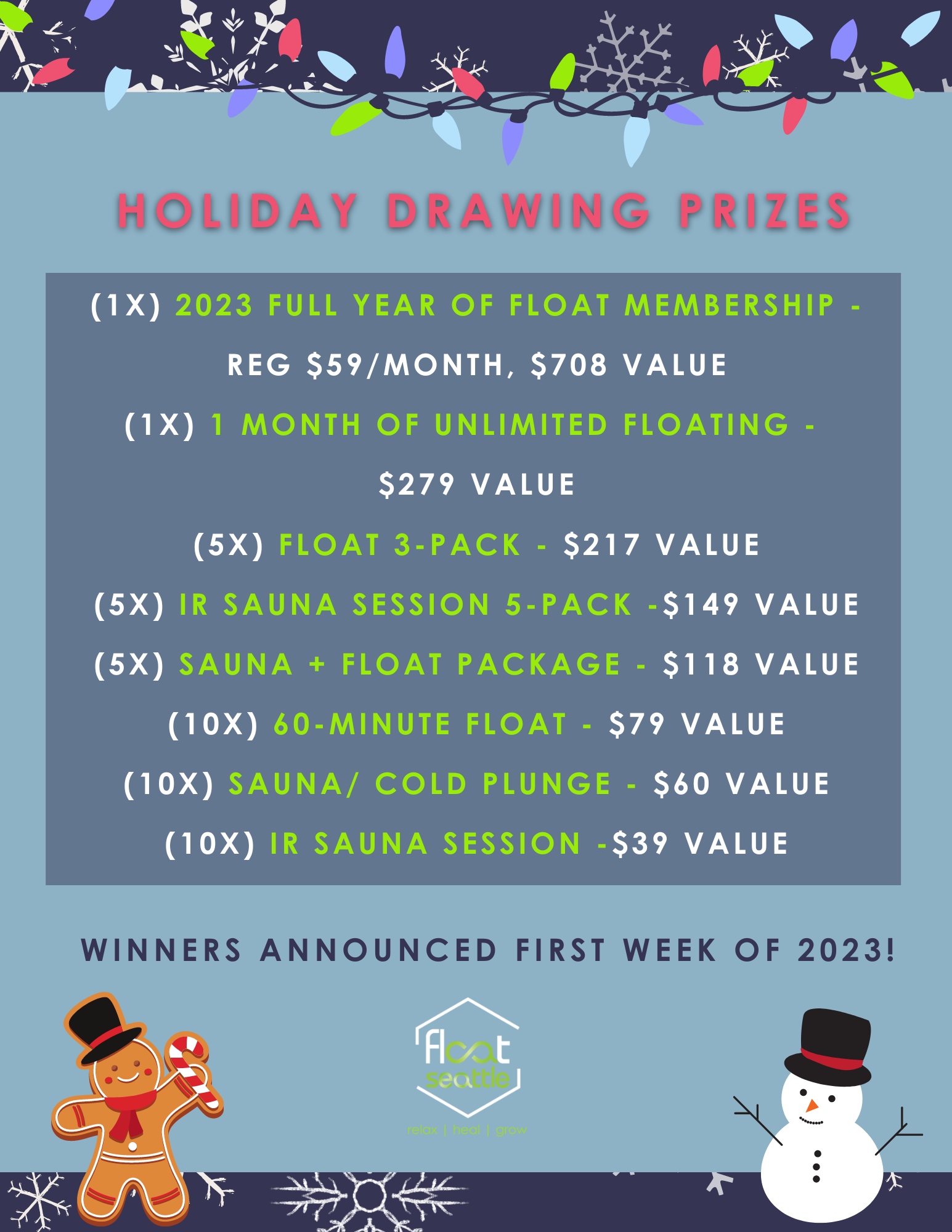 Holiday Gift Card Drawing 2022 — Float Seattle