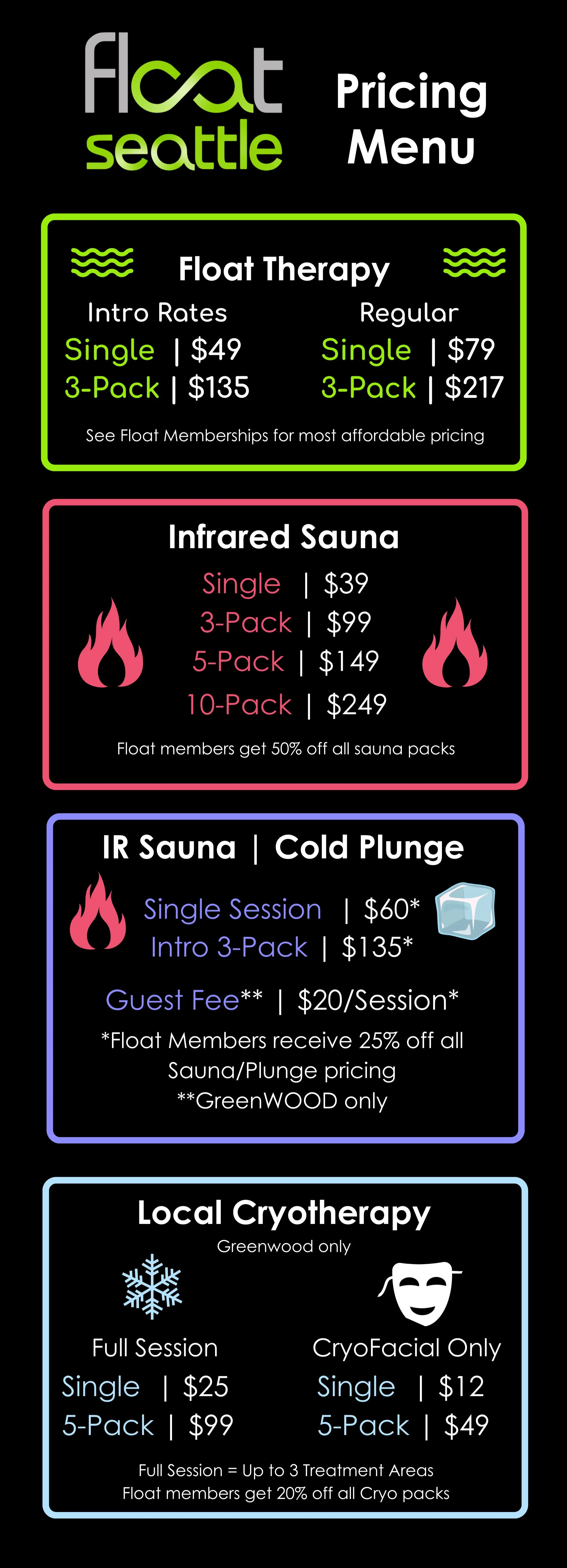 PRICING — Float Seattle